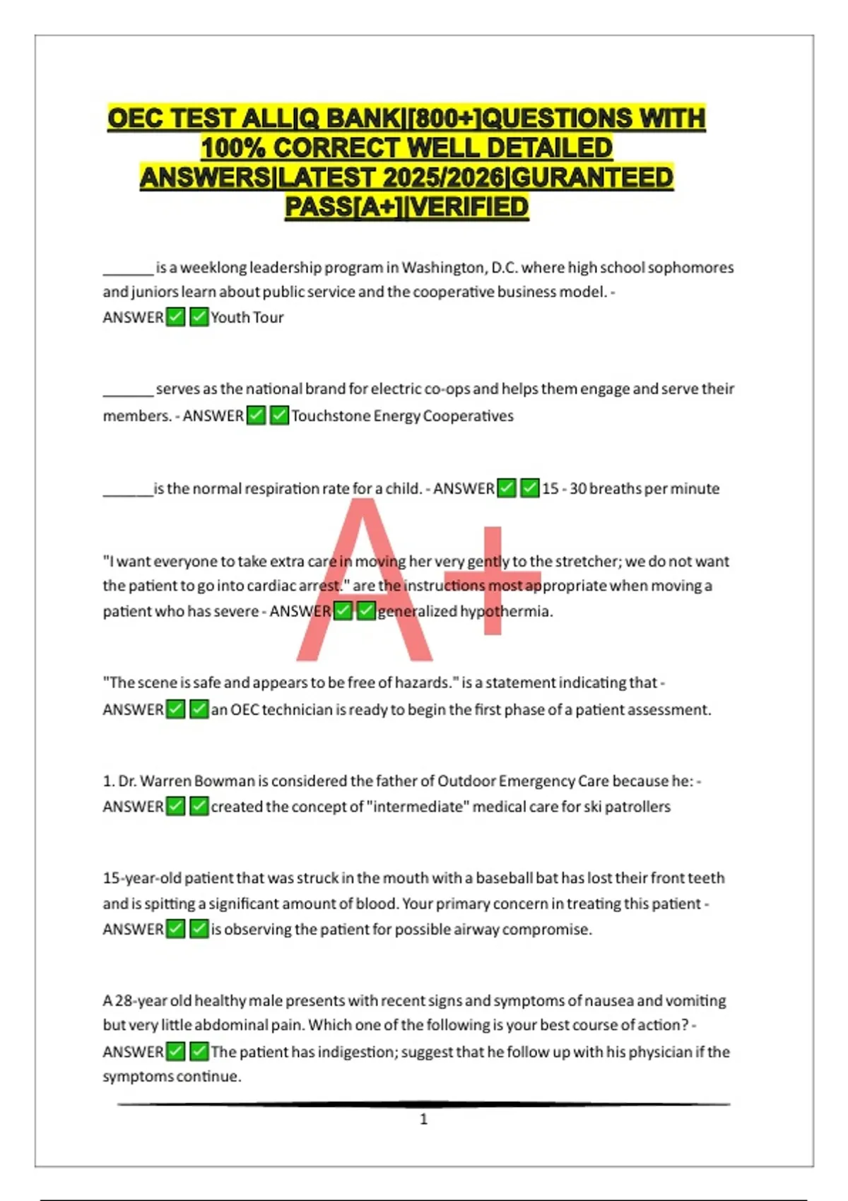 OEC TEST ALL|Q BANK|[800+]QUESTIONS WITH 100% CORRECT WELL DETAILED ...