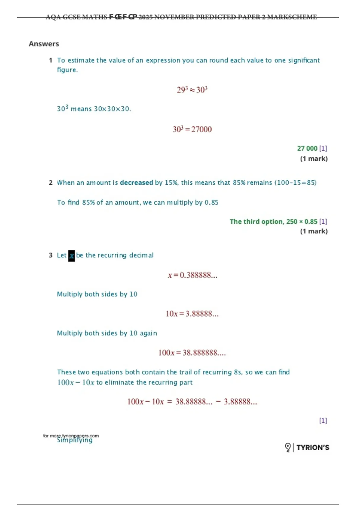 AQA GCSE Maths Higher Paper 2 MS PREDICTED 2025 NOVEMBER RESITS - Maths ...