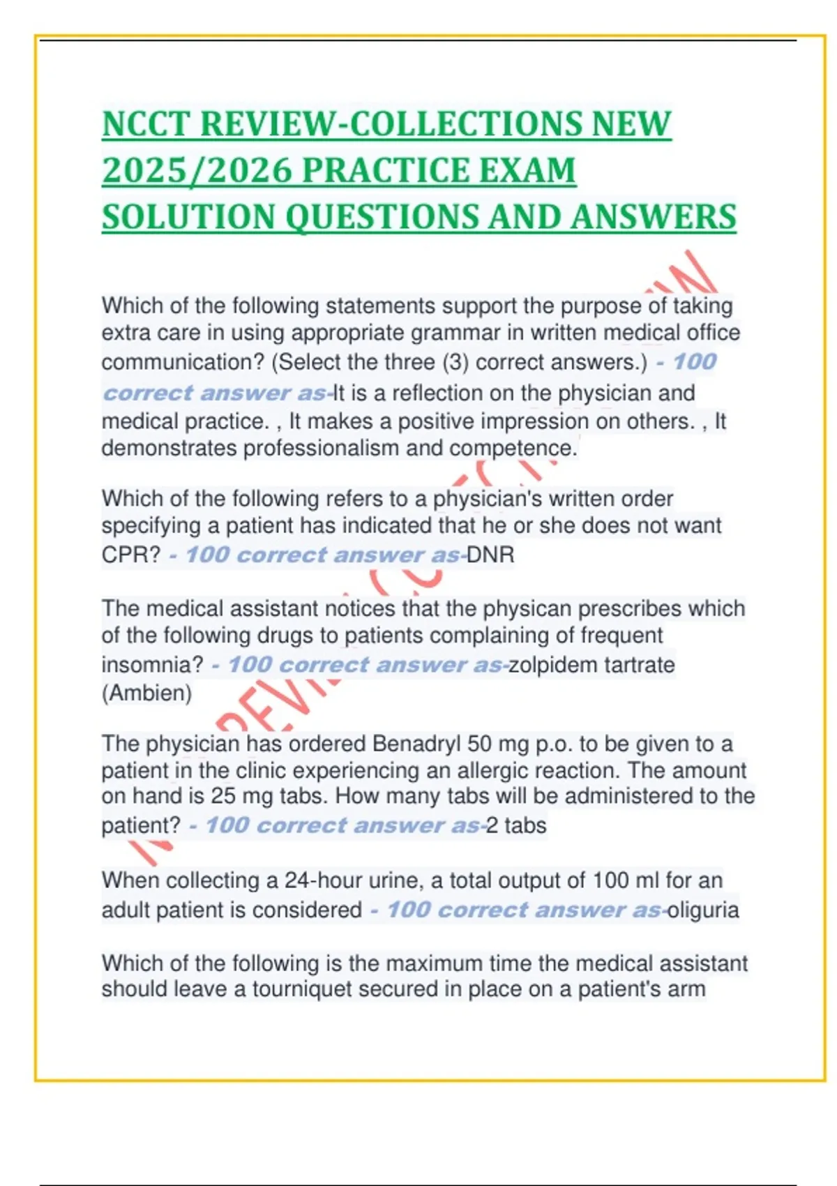 NCCT REVIEW-COLLECTIONS NEW 2025/2026 PRACTICE EXAM SOLUTION QUESTIONS ...