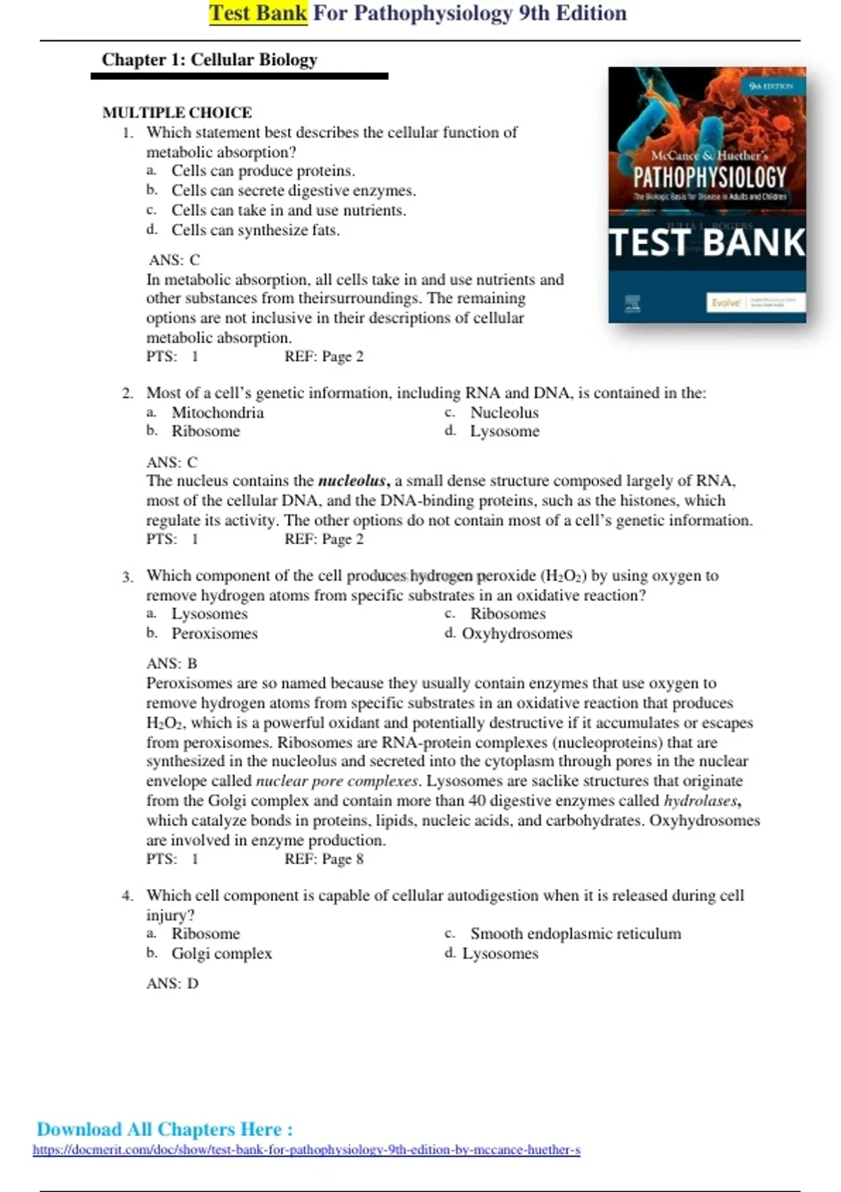 Test Bank For Pathophysiology 9th Edition McCance The Biologic Basis ...