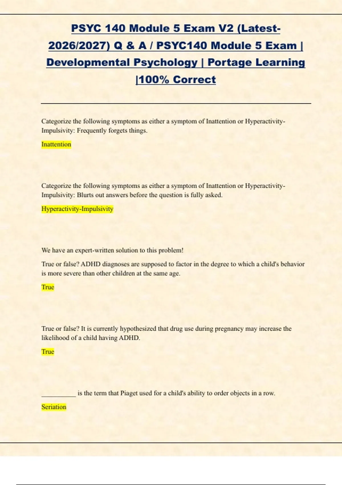 PSYC 140 / PSYC140 Module 4 & 5 Exams (Latest 2026 / 2027 Updates STUDY ...