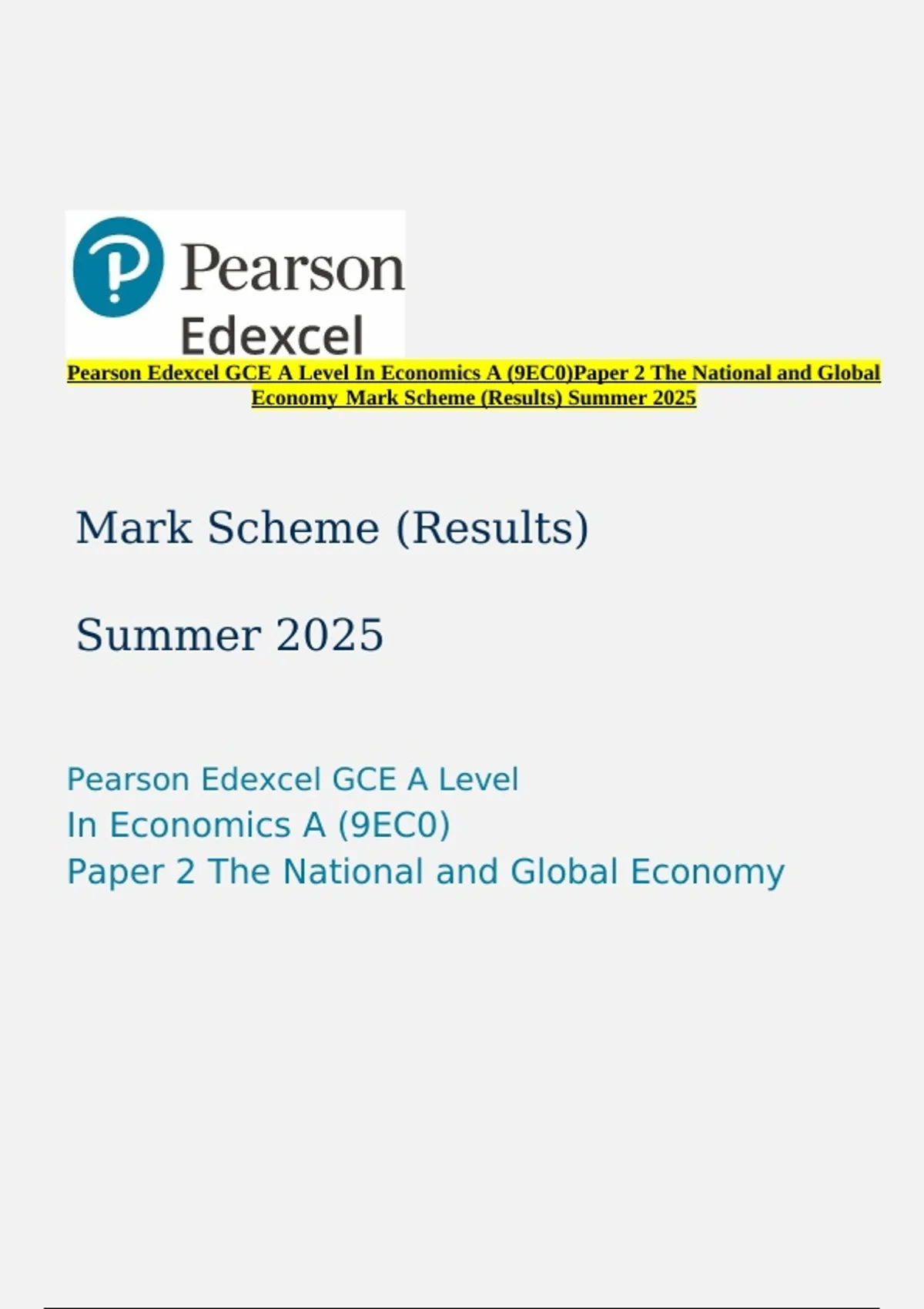 Pearson Edexcel GCE A Level In Economics A (9EC0)Paper 2 The National ...