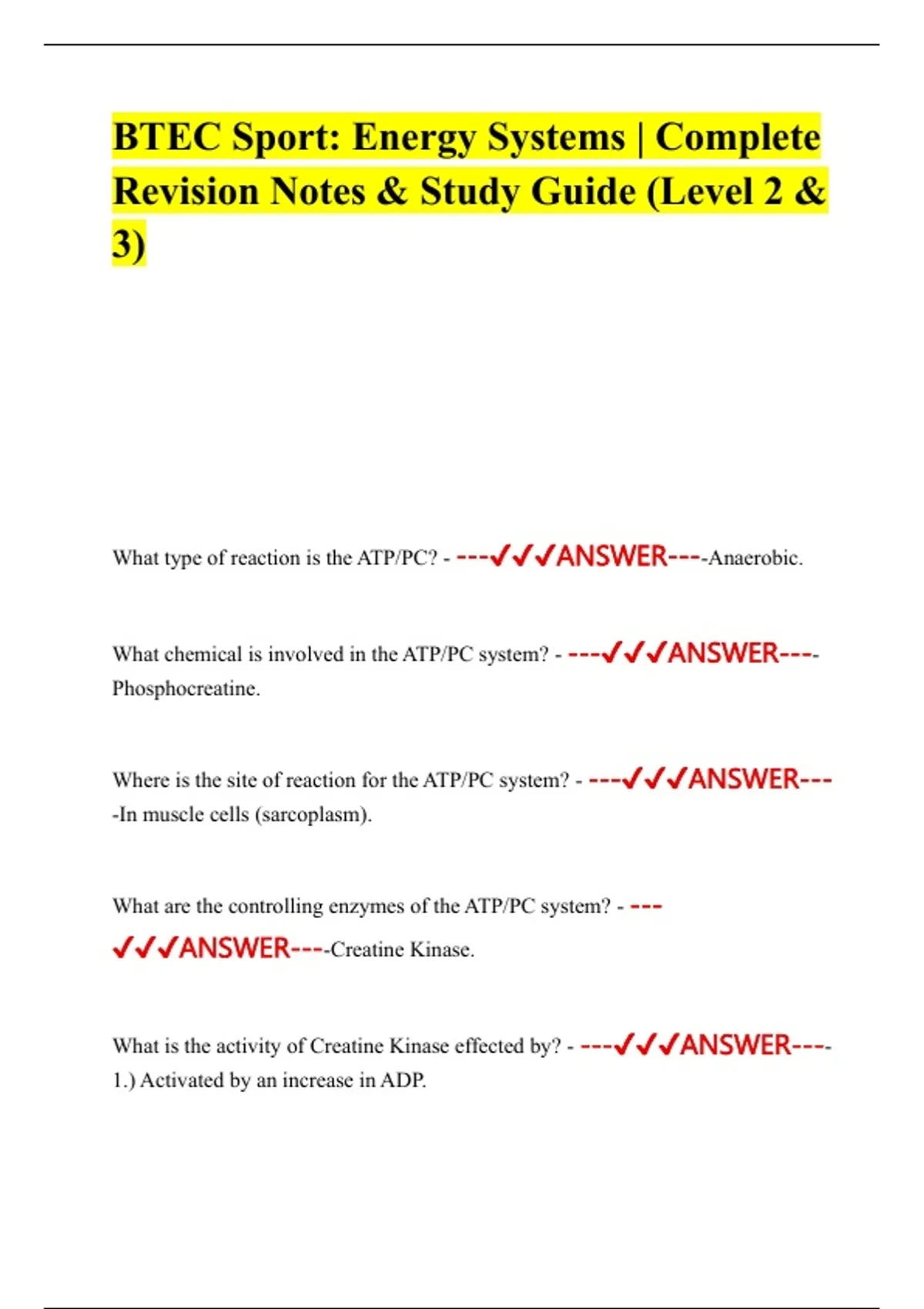 BTEC Sport: Energy Systems | Complete Revision Notes & Study Guide ...