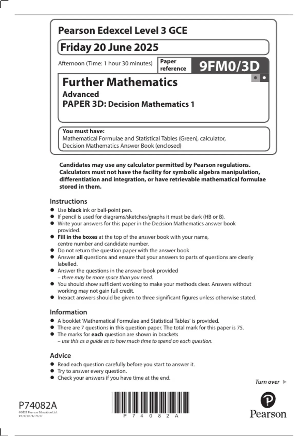 2025 Pearson Edexcel A Level Further Mathematics Paper 3D QUESTION ...