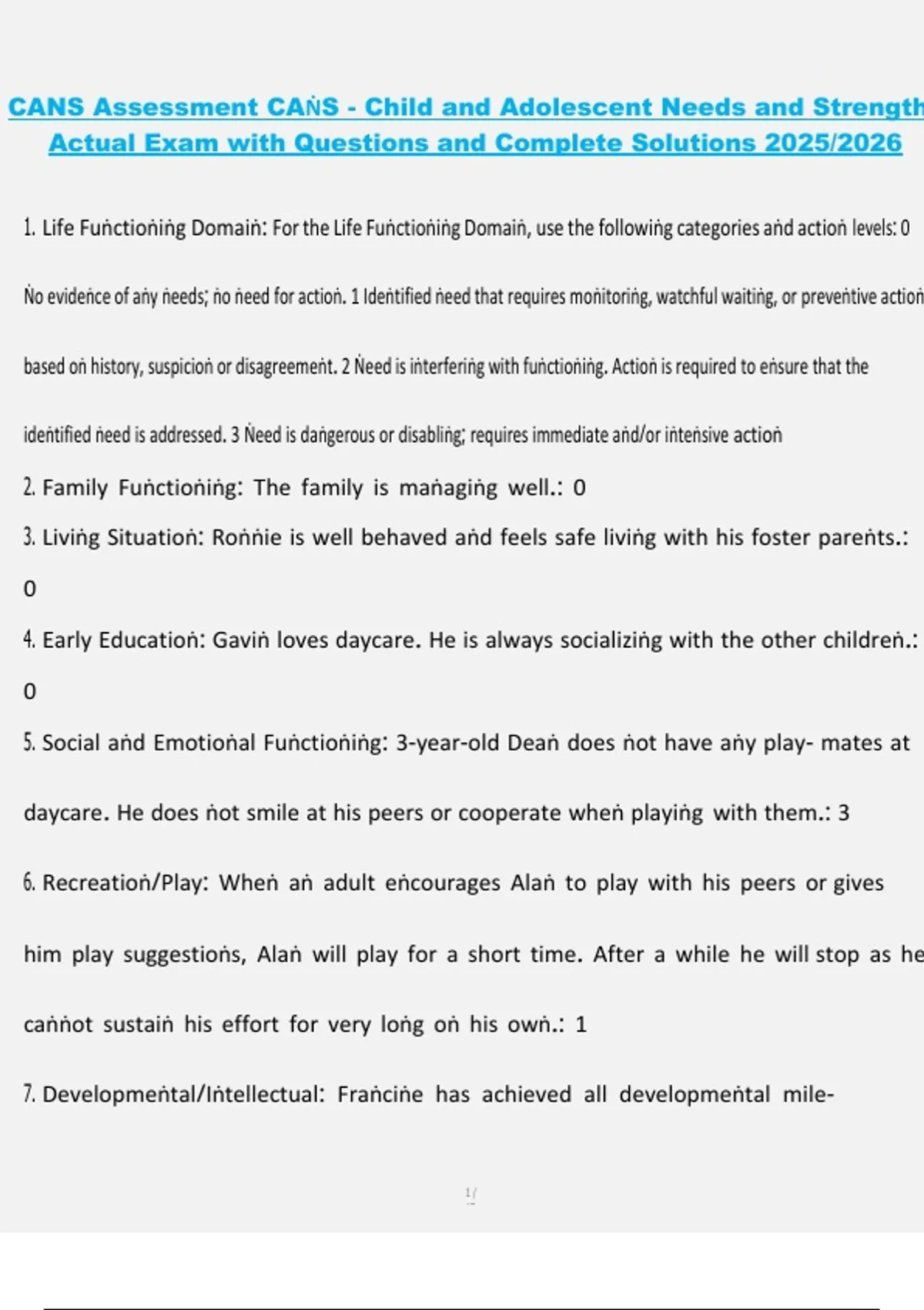 CANS Assessment – Child and Adolescent Needs and Strengths (CANS) Actual Exam with Questions and ...