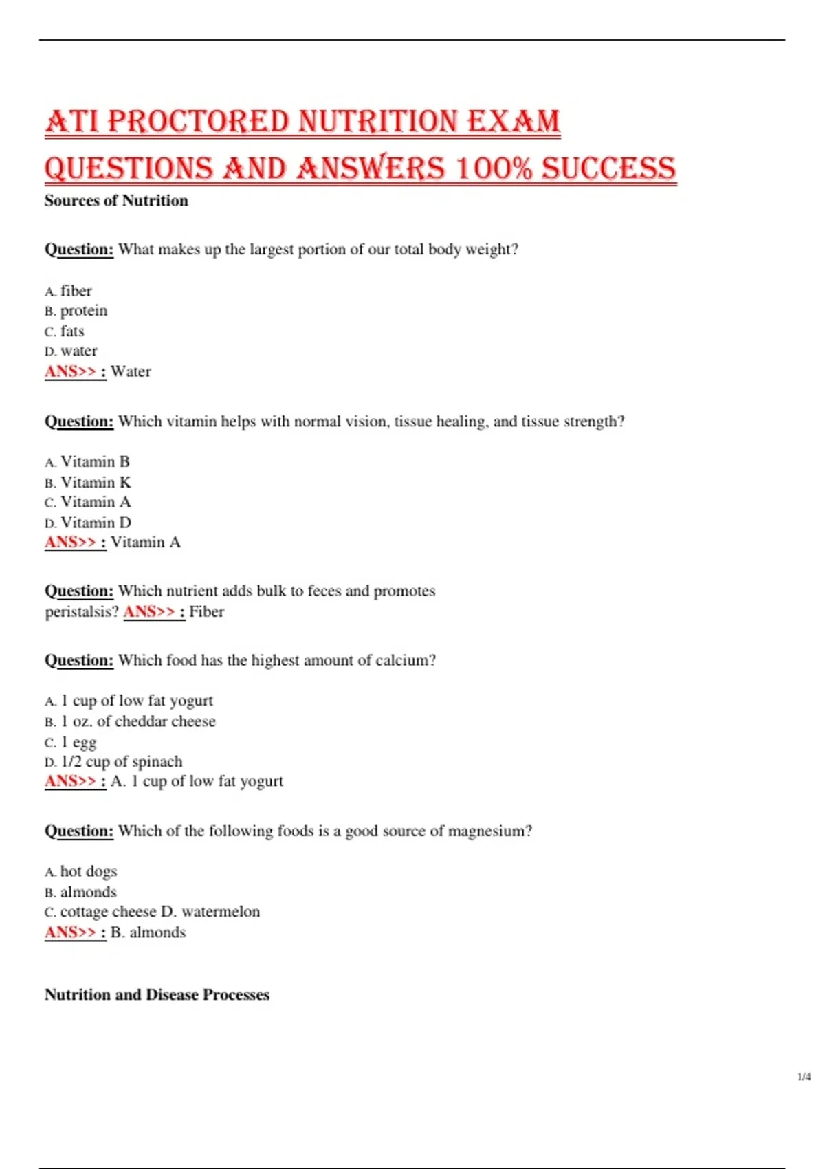 ATI Proctored Nutrition Exam Questions & Answers | 100% Success Nursing ...