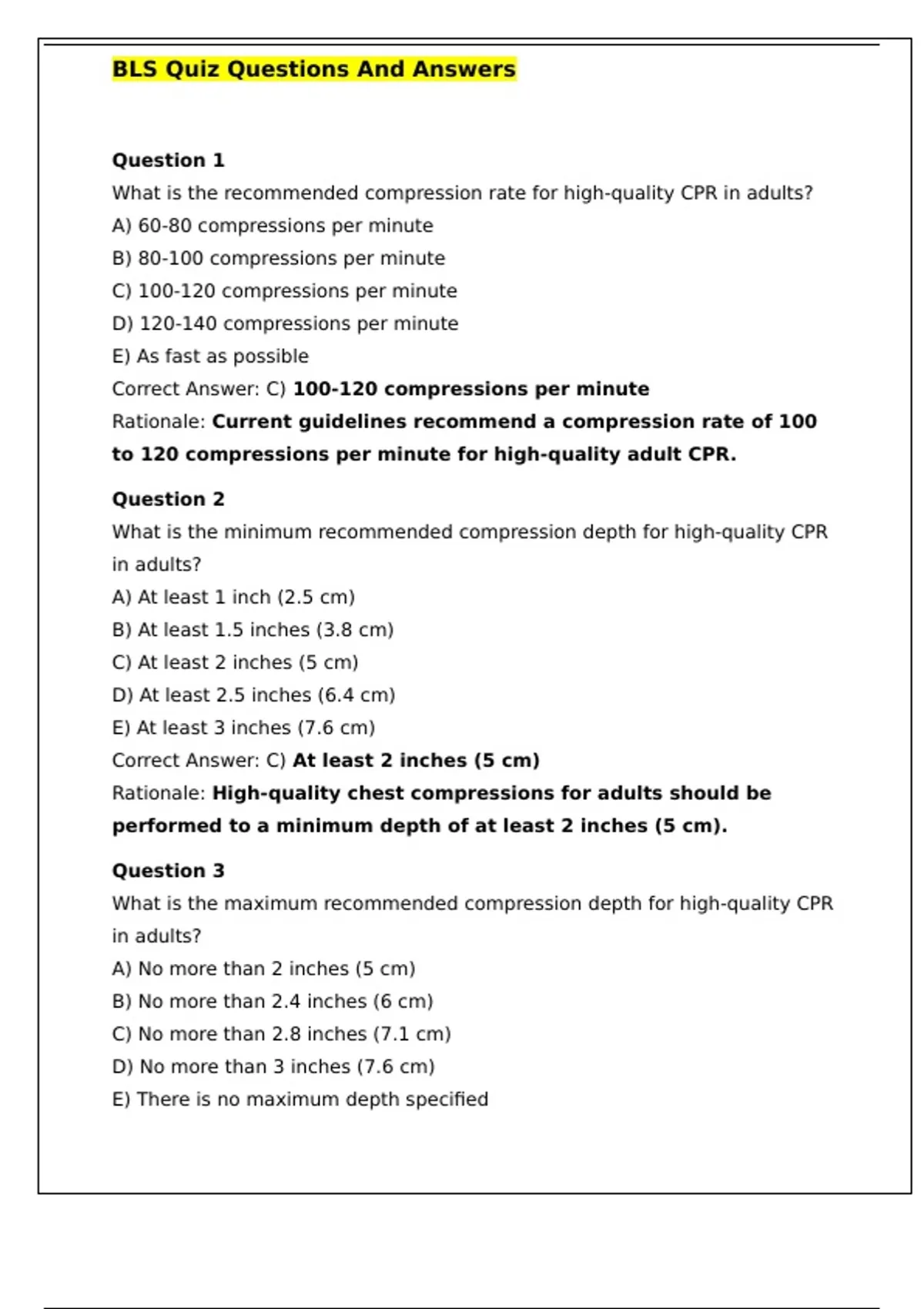 BLS (Basic Life Support) Quiz 2025 – 80+ Exam Questions with Correct ...