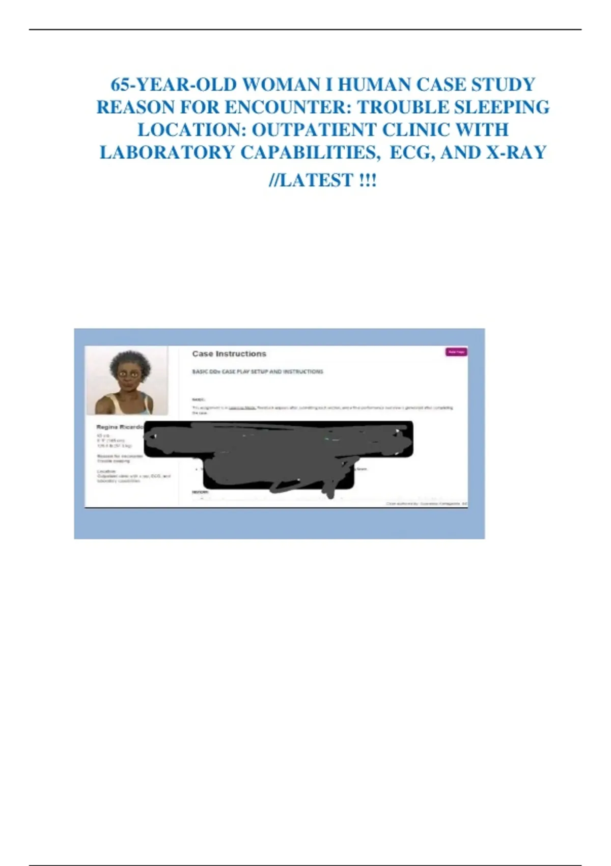 i-Human Case Study - 65-Year-Old Woman | Reason for Encounter: Trouble Sleeping at Outpatient ...