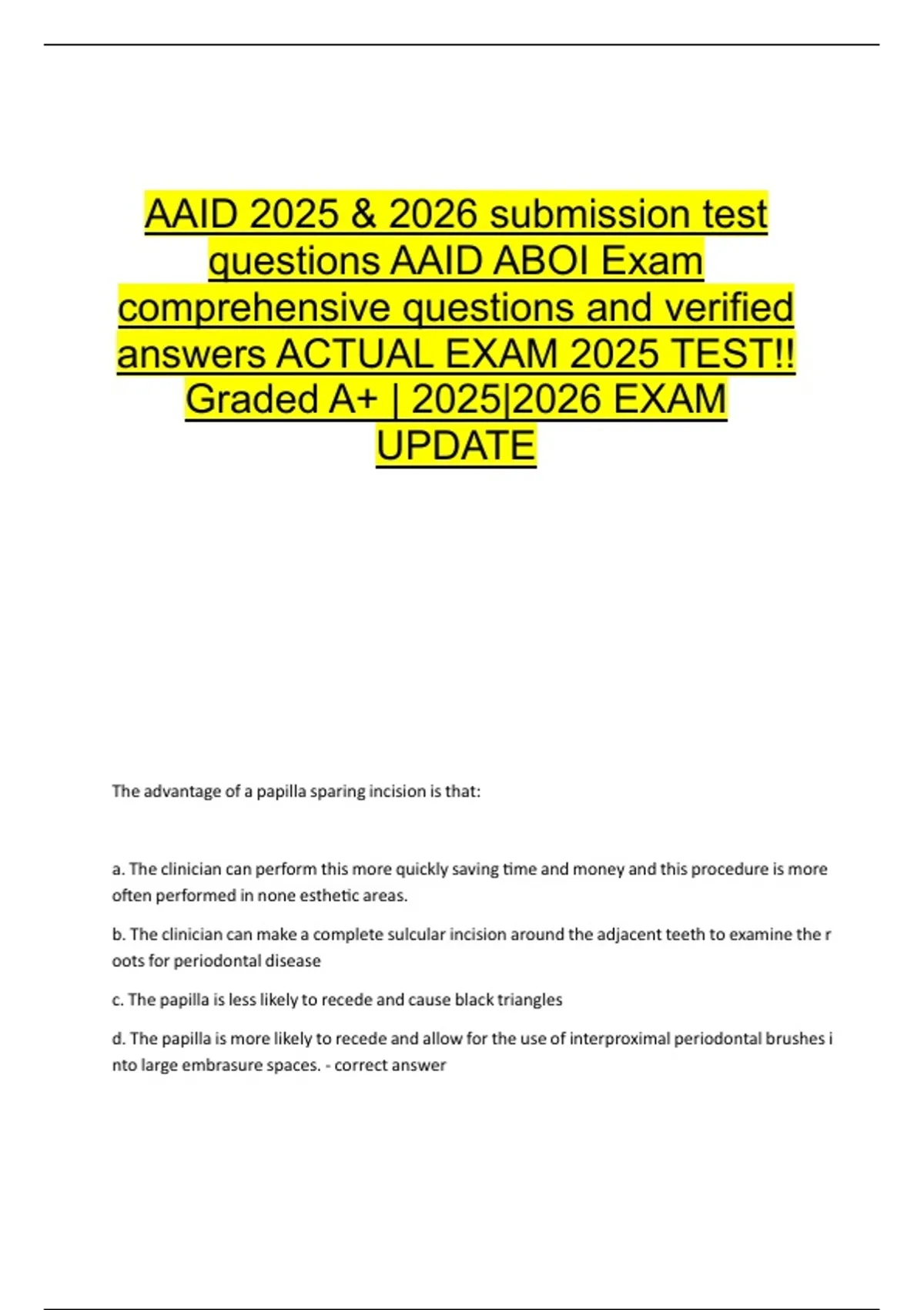 AAID 2025 & 2026 submission test questions AAID ABOI Exam comprehensive ...