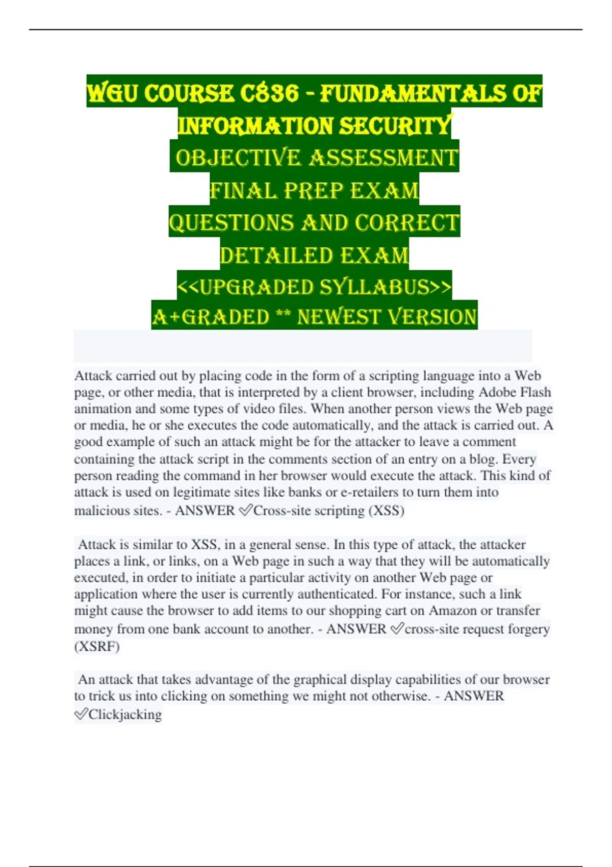 WGU Course C836 - Fundamentals of Information Security Objective ...