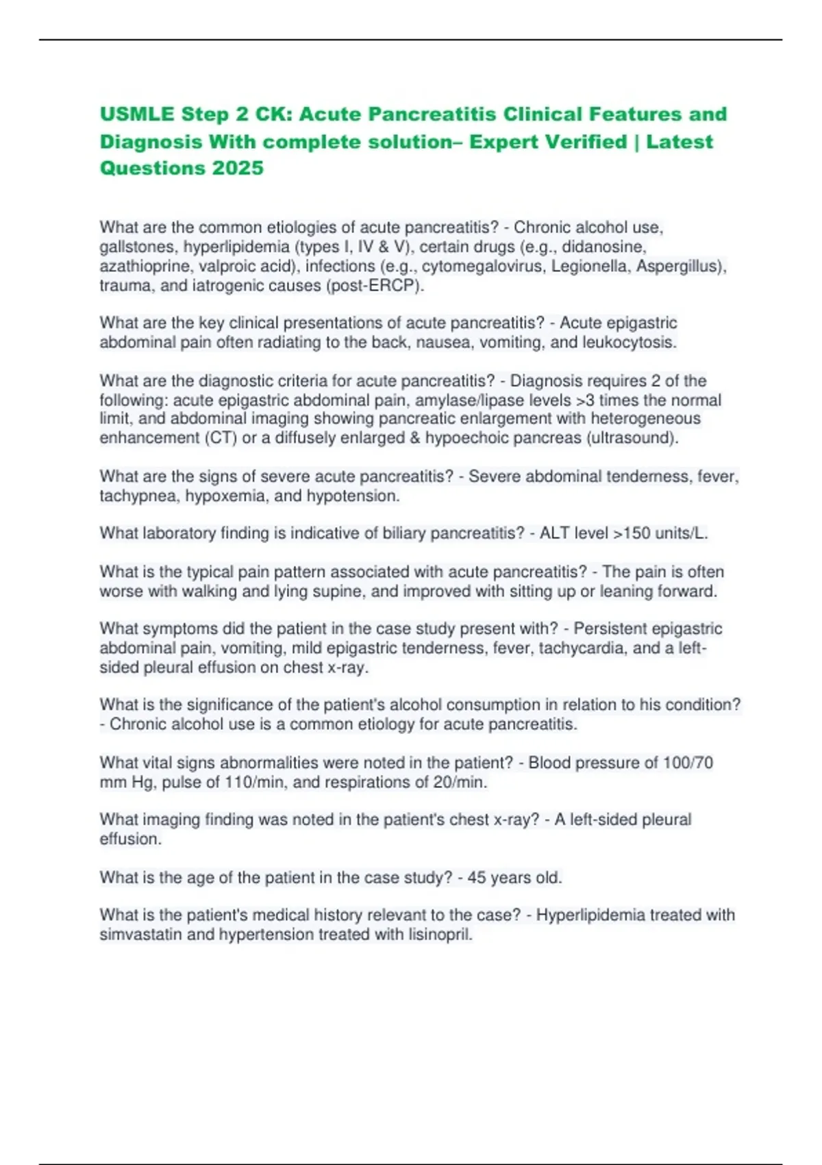 USMLE Step 2 CK: Acute Pancreatitis Clinical Features and Diagnosis ...