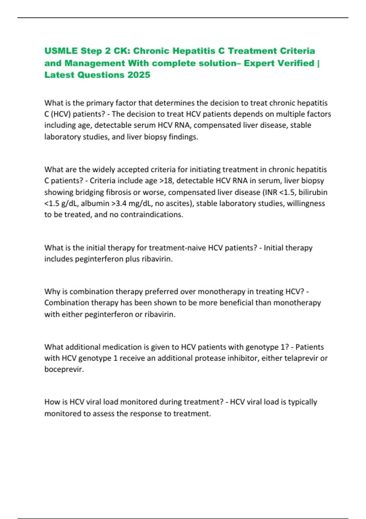 USMLE Step 2 CK: Chronic Hepatitis C Treatment Criteria and Management ...