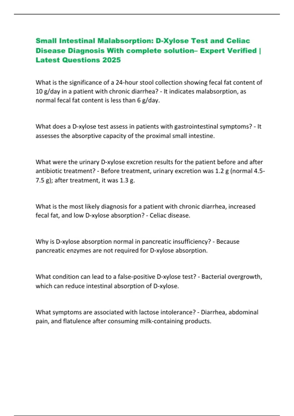 Small Intestinal Malabsorption: D-Xylose Test and Celiac Disease ...