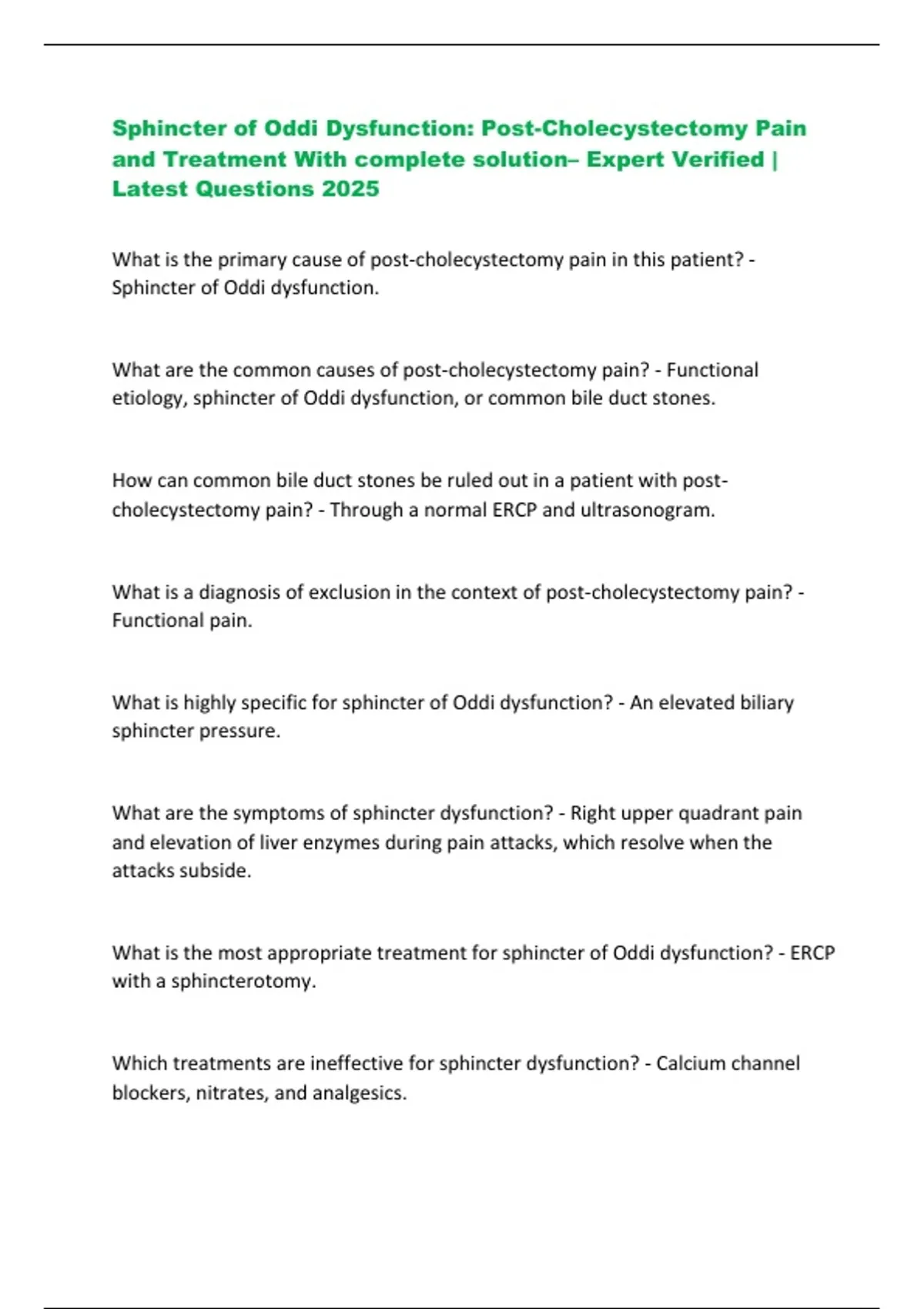 Sphincter of Oddi Dysfunction: Post-Cholecystectomy Pain and Treatment ...