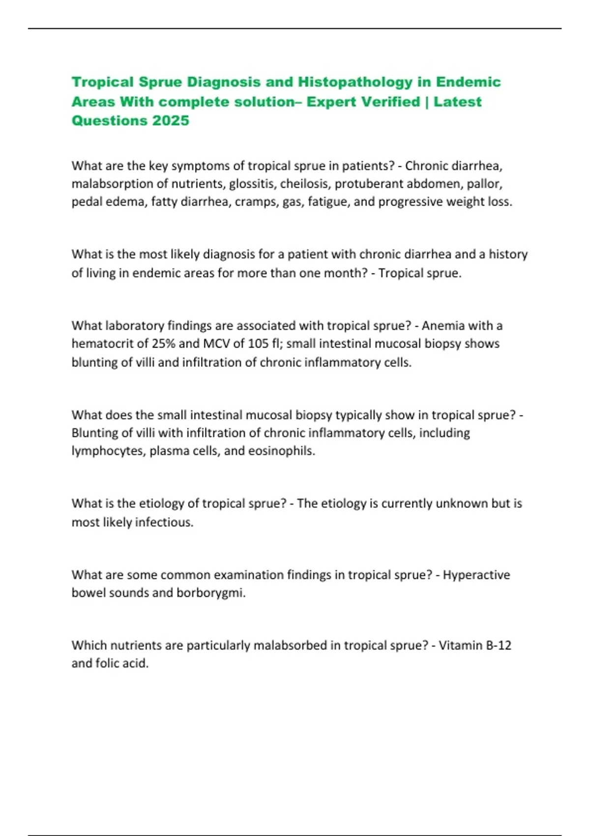Tropical Sprue Diagnosis and Histopathology in Endemic Areas With ...