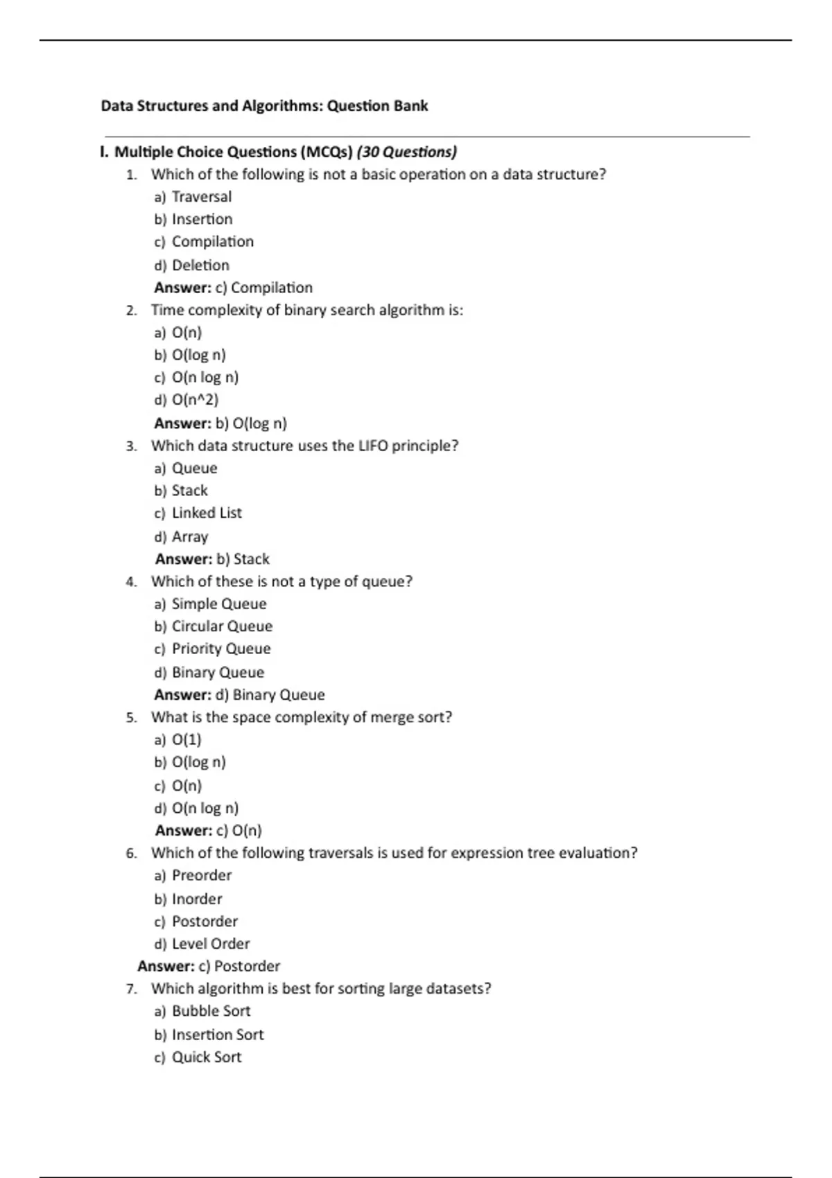 Data Structures and Algorithms Question Bank | Complete Exam Questions ...