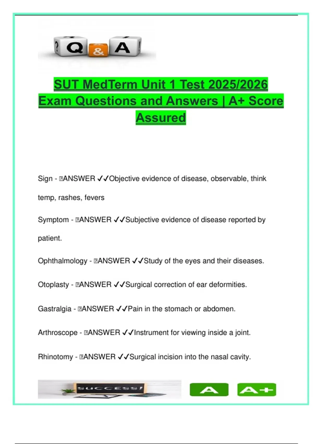 SUT Medical Terminology Unit 1 Test (100+ Questions) – Roots, Prefixes ...
