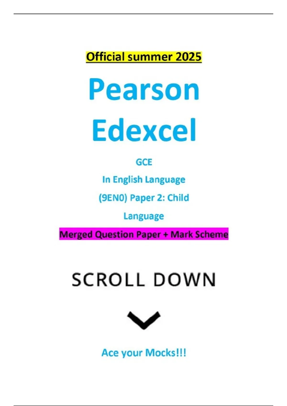 Official summer 2025 Pearson Edexcel GCE In English Language (9EN0 ...