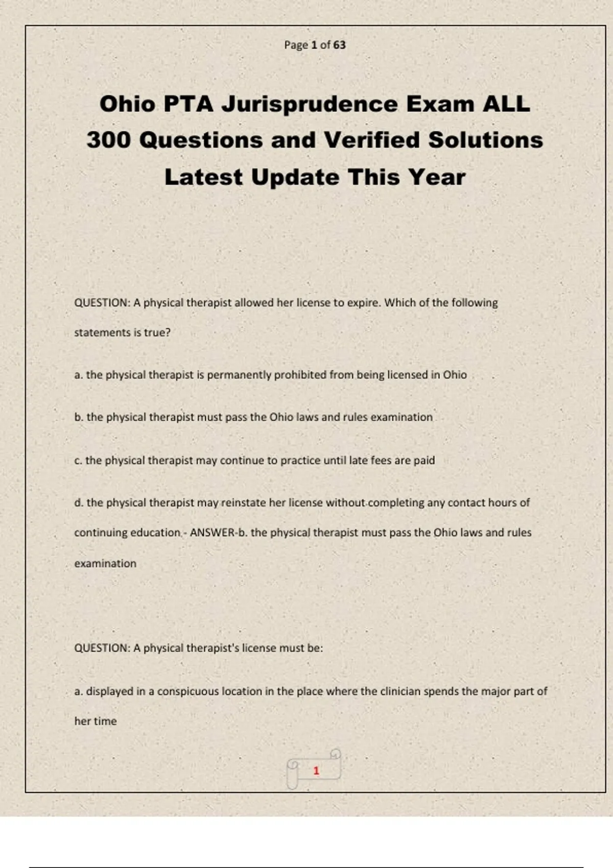 Ohio PTA Jurisprudence Exam ALL 300 Questions and Verified Solutions ...