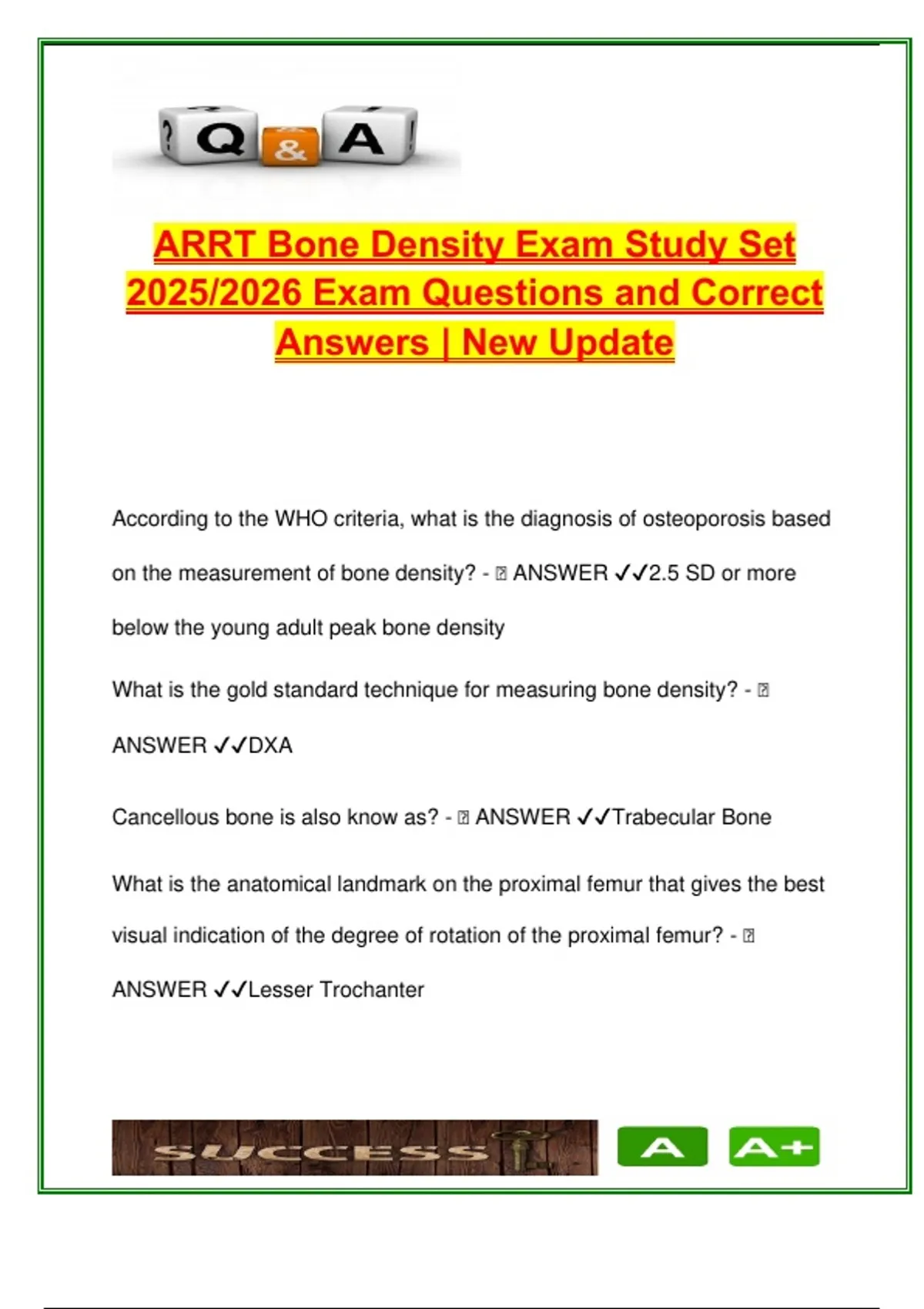 ARRT Bone Density Exam – 2025/2026 | 300+ Q&A | DXA, Osteoporosis ...