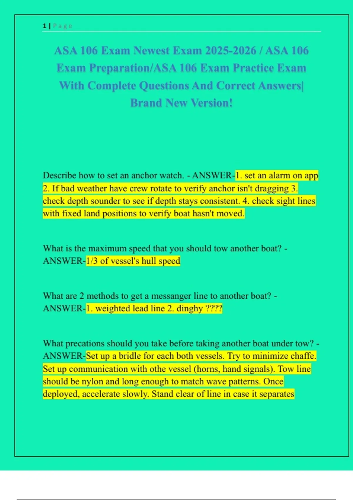 ASA 106 Exam Newest Exam / ASA 106 Exam Preparation/ASA 106 Exam ...