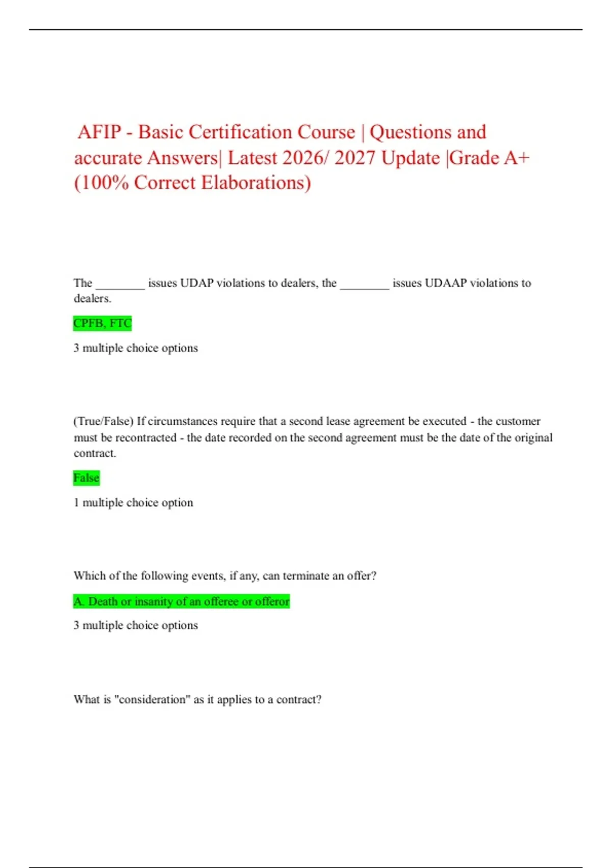 AFIP - Basic Certification Course | Questions and accurate Answers ...