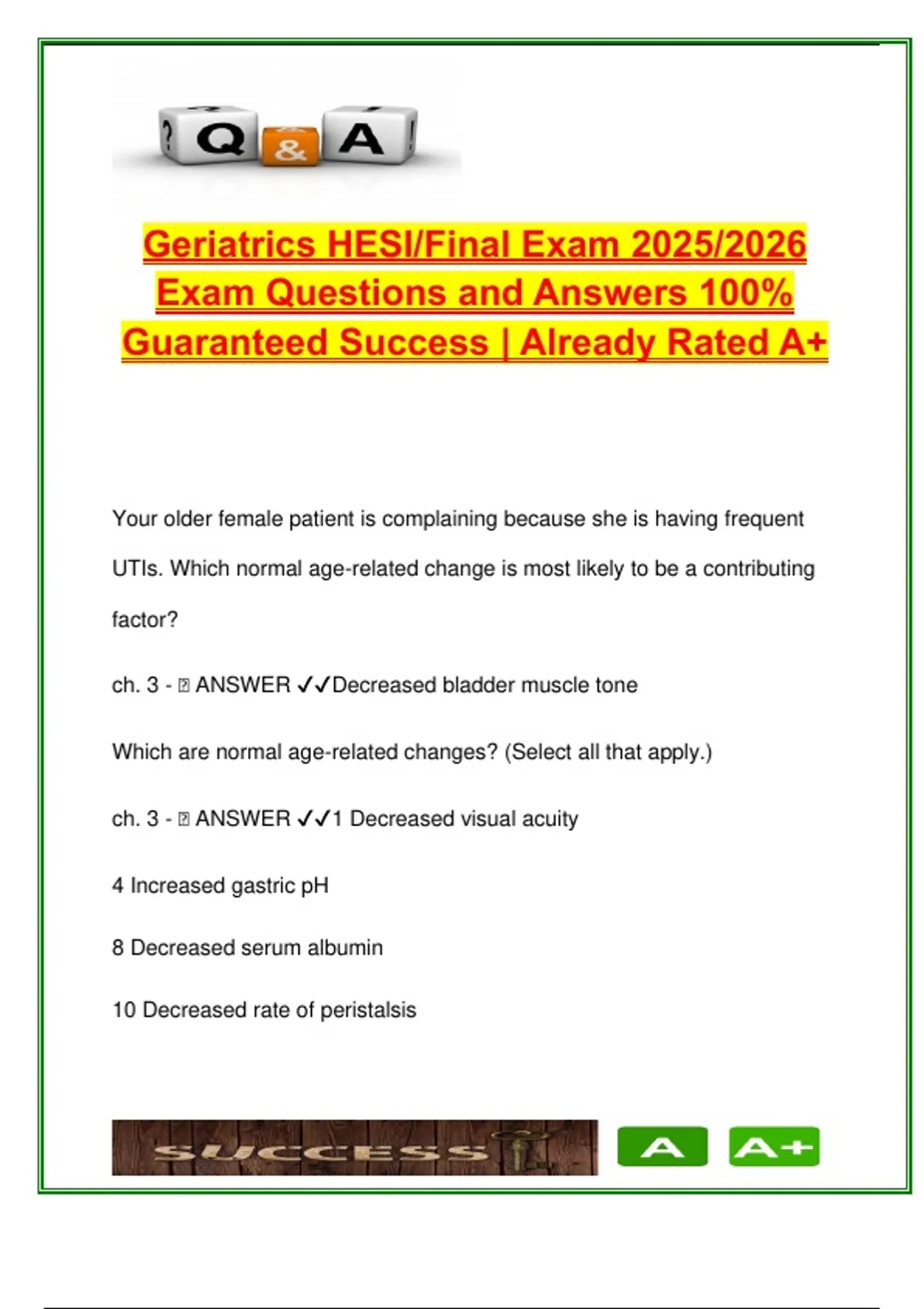 Geriatrics HESI Final Exam 2025/2026 – 150+ Q&A | Aging Physiology ...