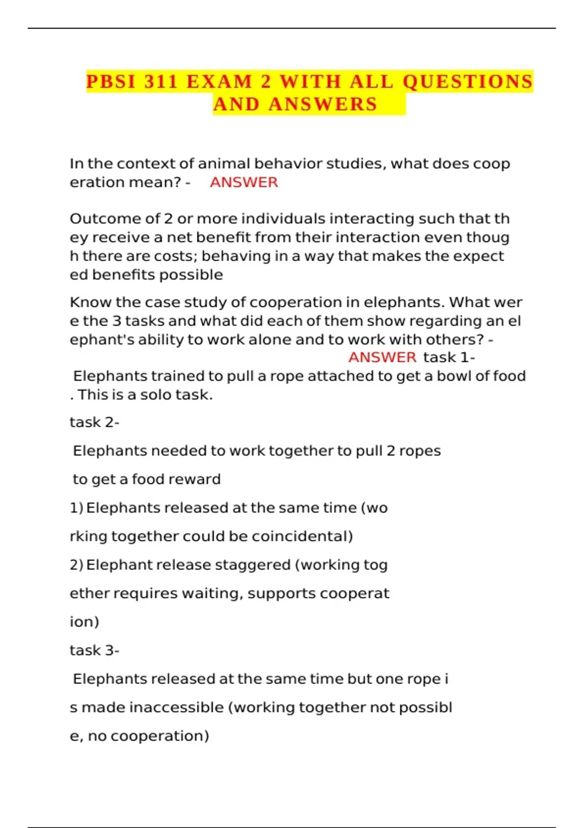 PBSI 311 – Exam 2 Questions and Correct Answers | Animal Behavior and ...
