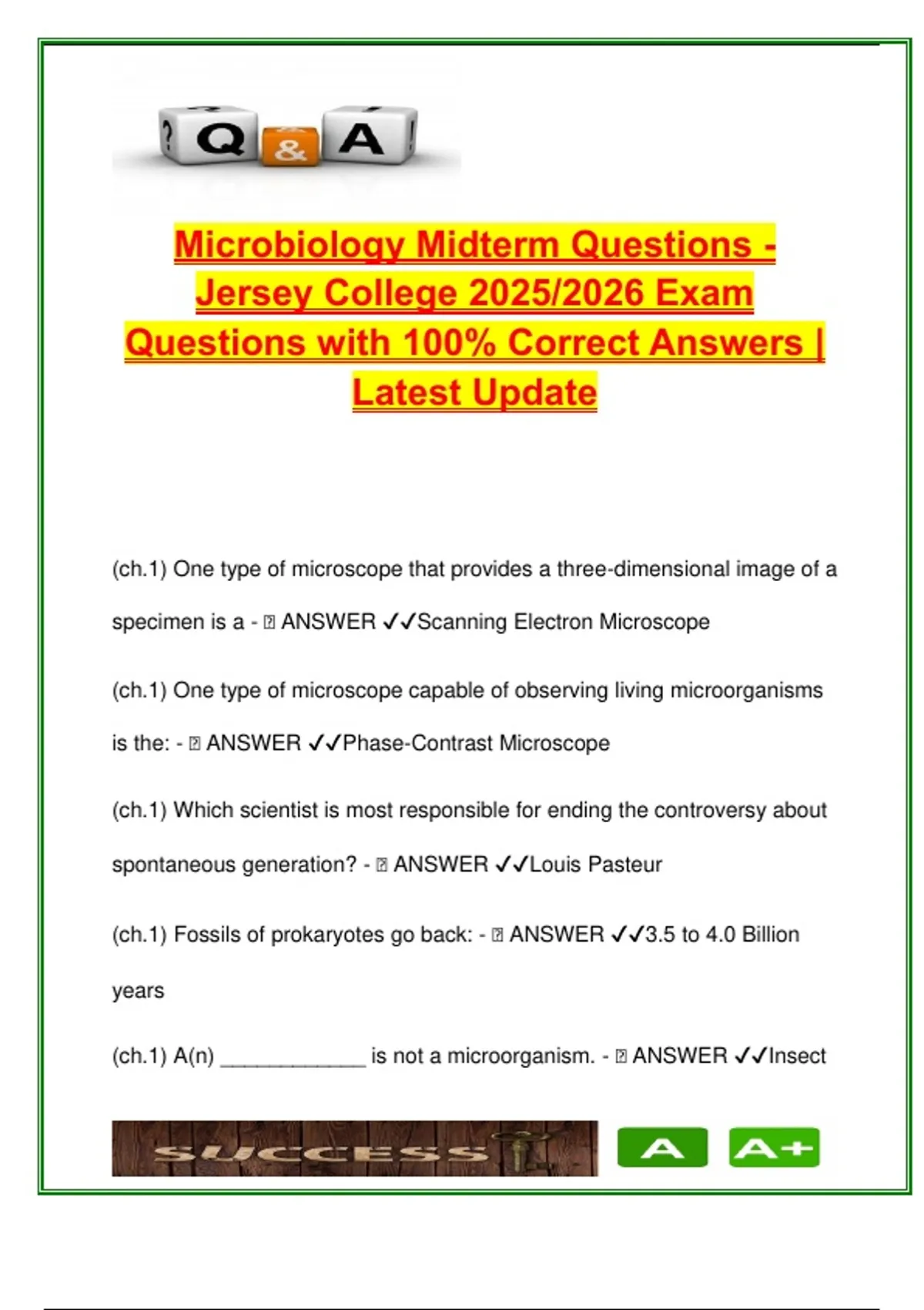 Microbiology Midterm – 2025 | 100+ Exam Questions with Correct Answers ...