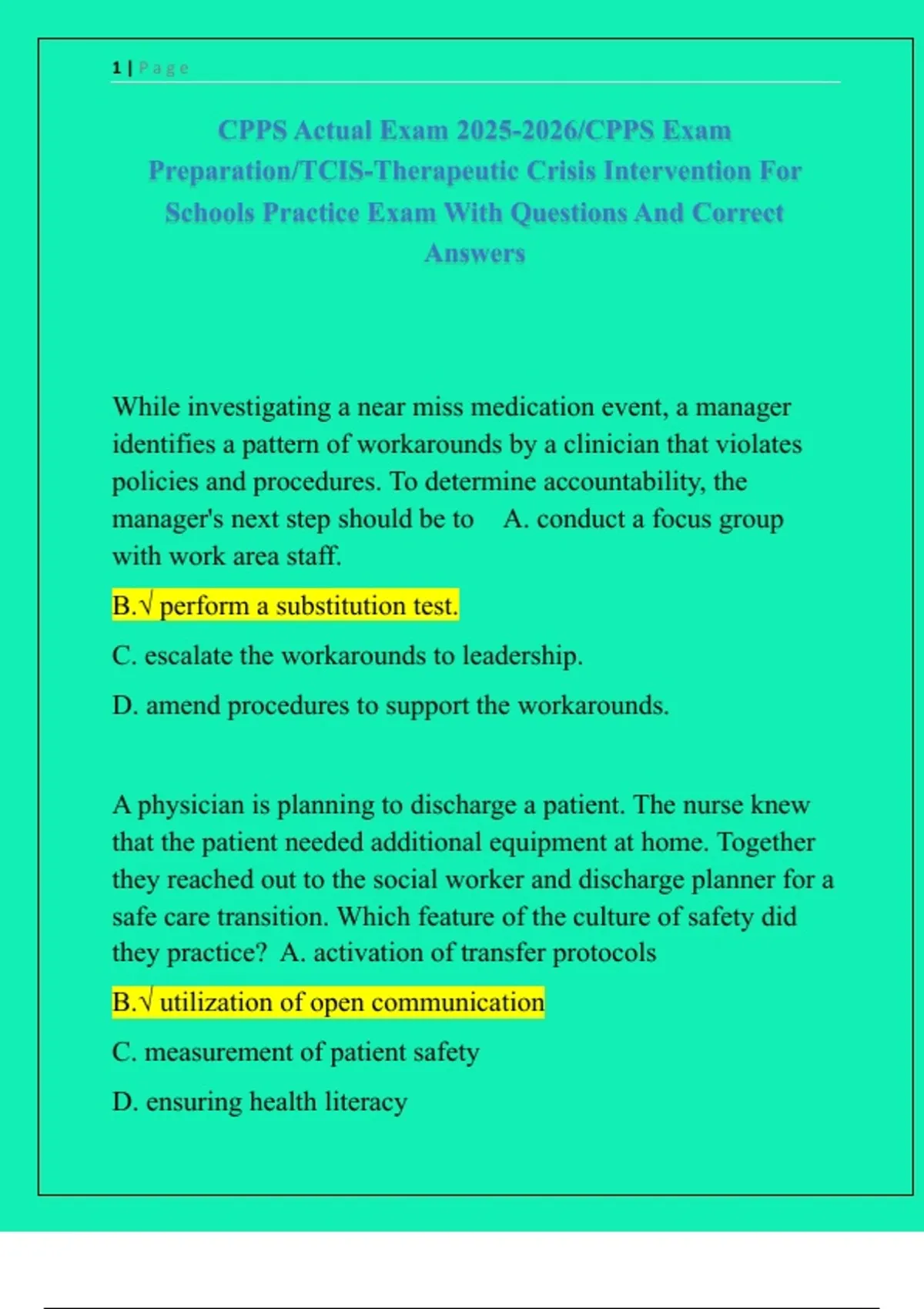 CPPS Actual Exam /CPPS Exam Preparation/TCIS-Therapeutic Crisis ...