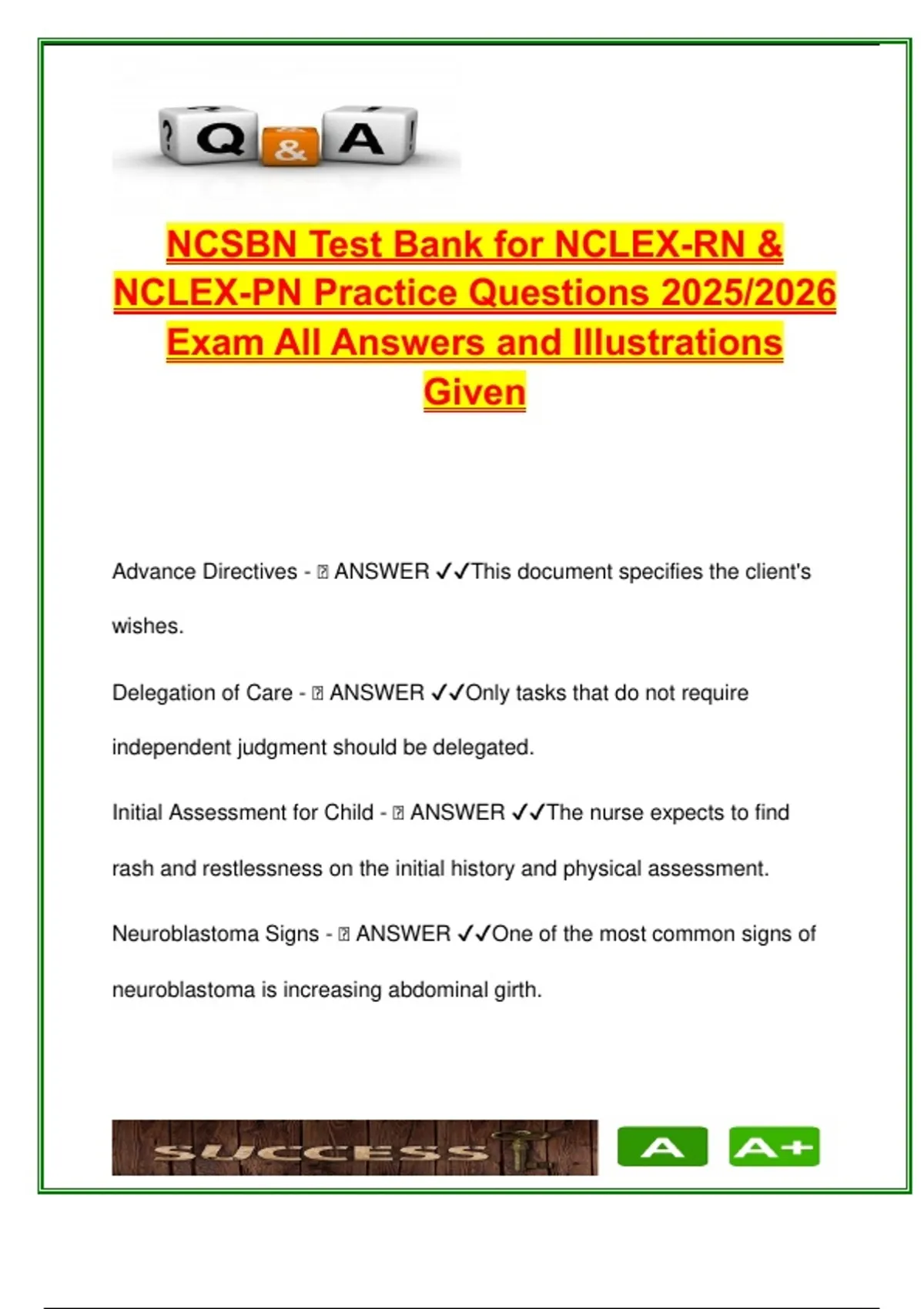 NCSBN NCLEX Test Bank – 2025/2026 | 300+ Practice Questions with ...