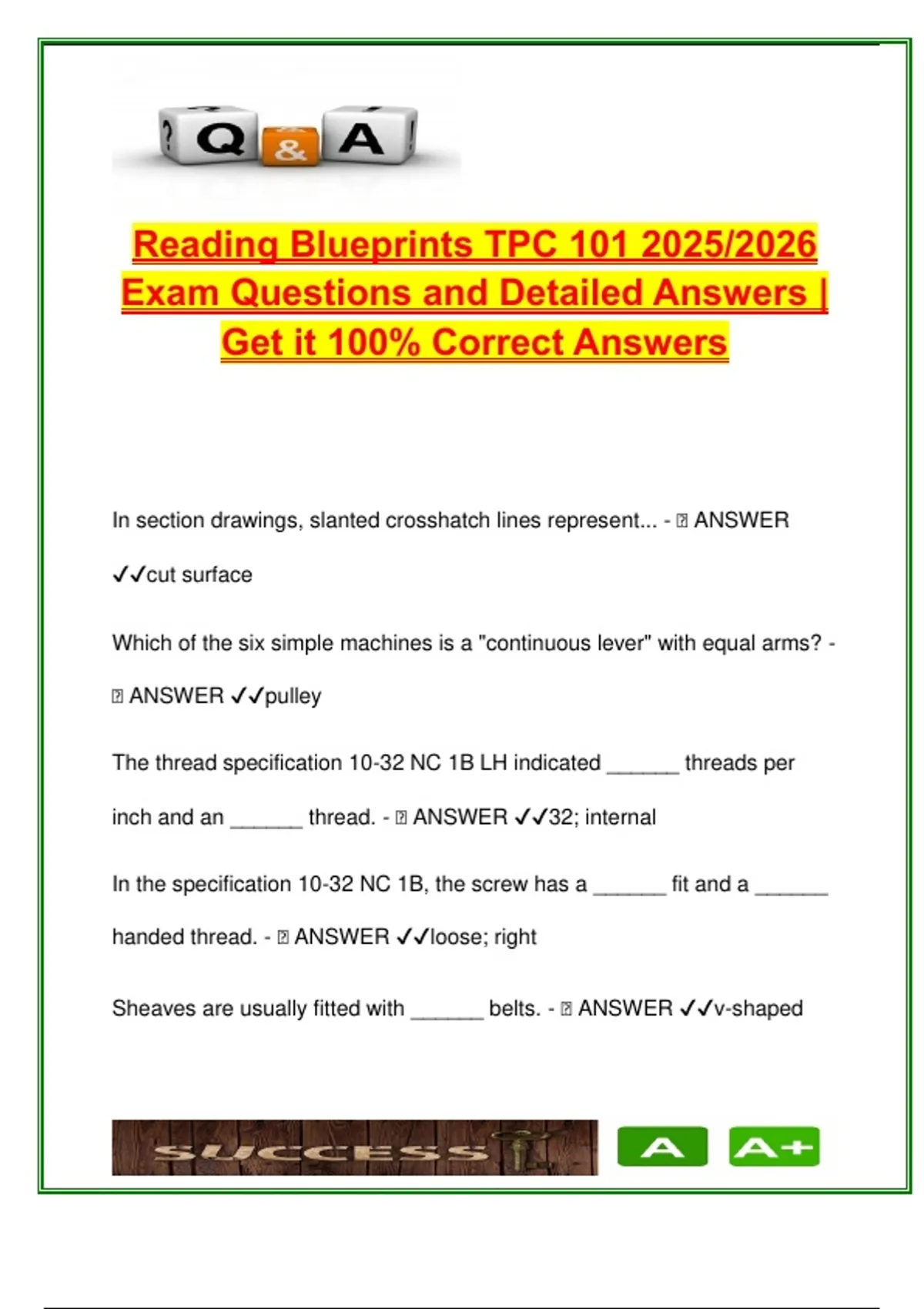 TPC 101 Reading Blueprints Exam (2025–2026) | 40+ Q&A on Mechanical ...