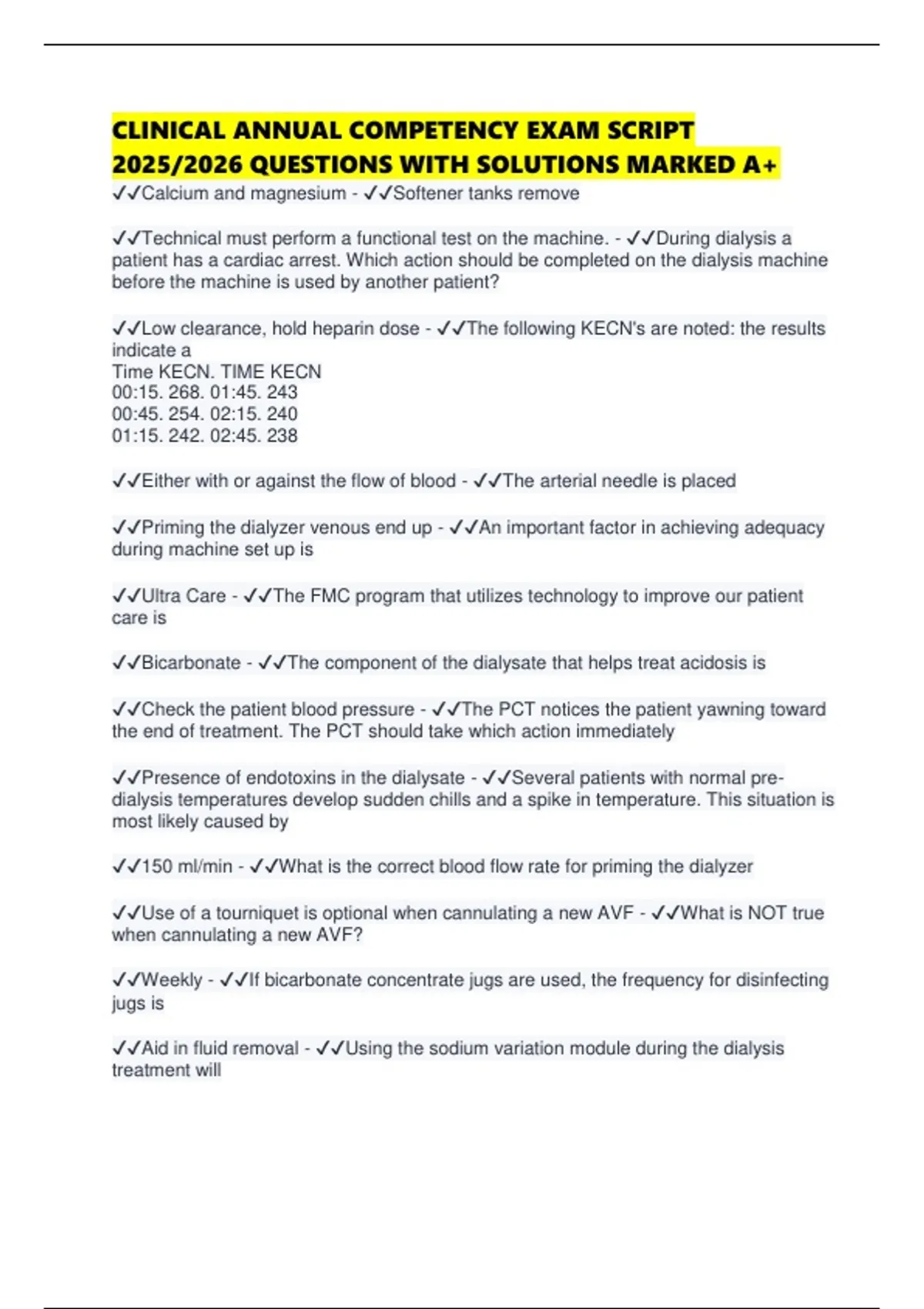 CLINICAL ANNUAL COMPETENCY EXAM SCRIPT 2025/2026 QUESTIONS WITH ...