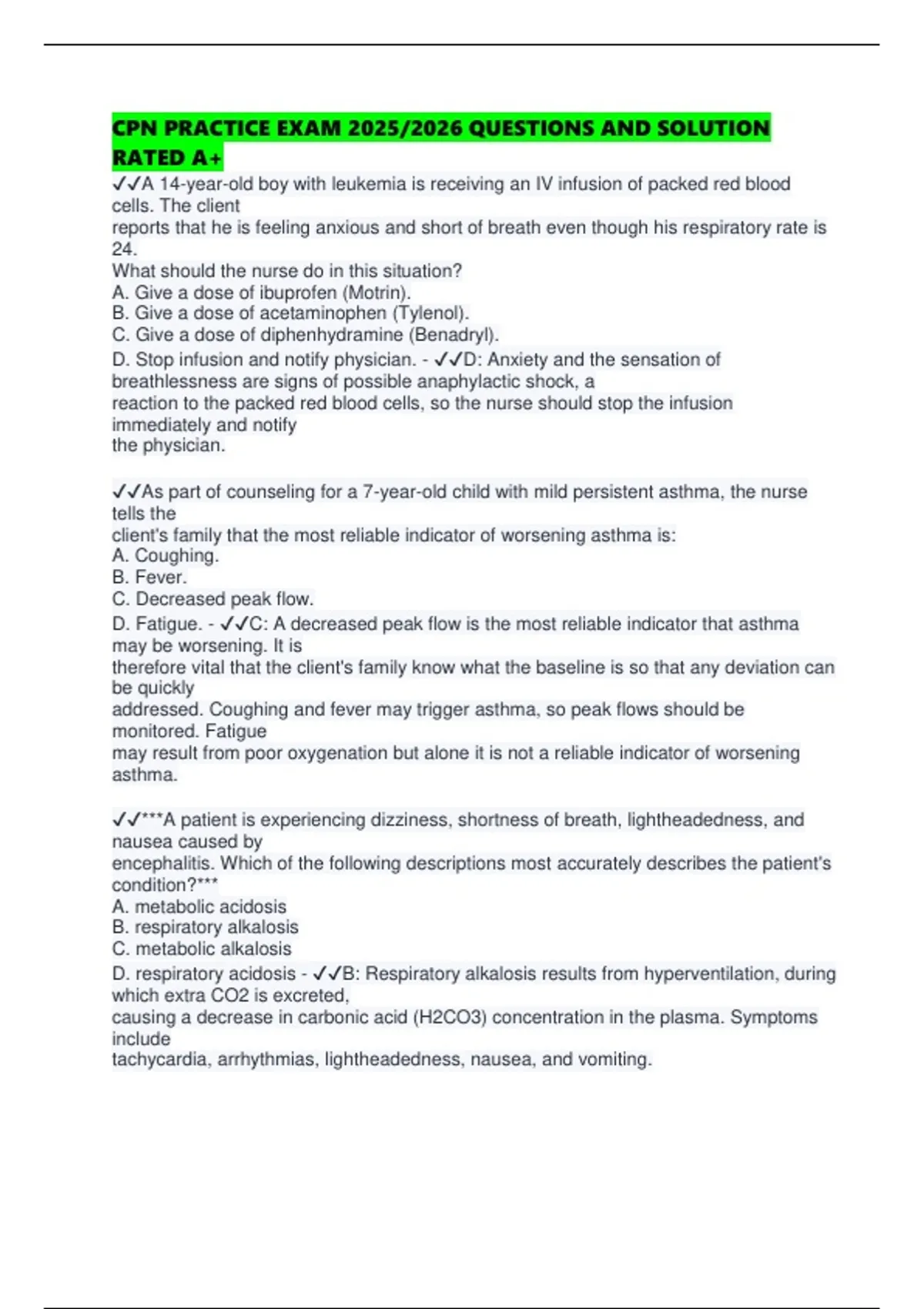 CPN PRACTICE EXAM 2025/2026 QUESTIONS AND SOLUTION RATED A+ - CPN ...