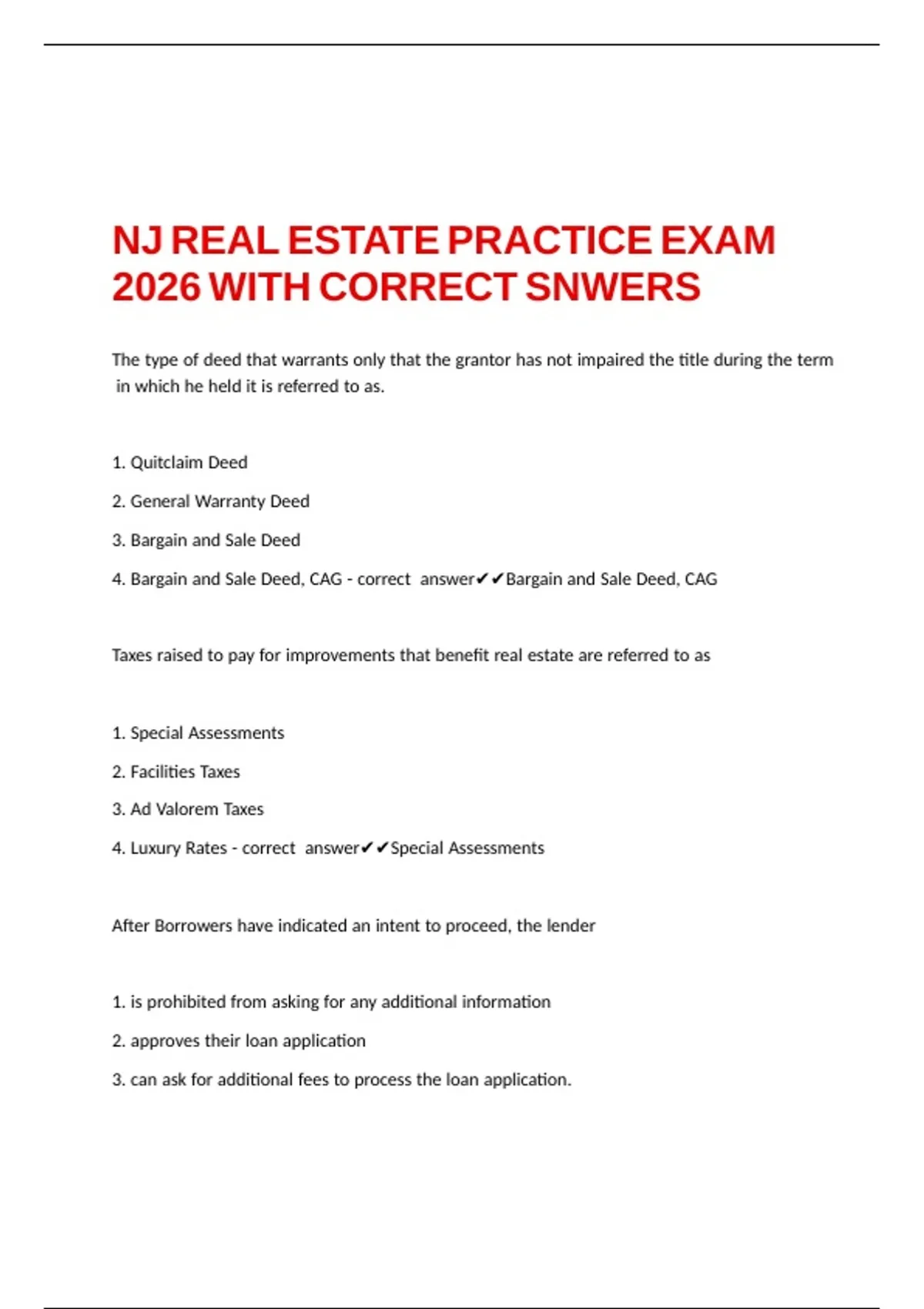 NJ REAL ESTATE PRACTICE EXAM 2026 WITH CORRECT SNWERS - New jersey CPWM ...