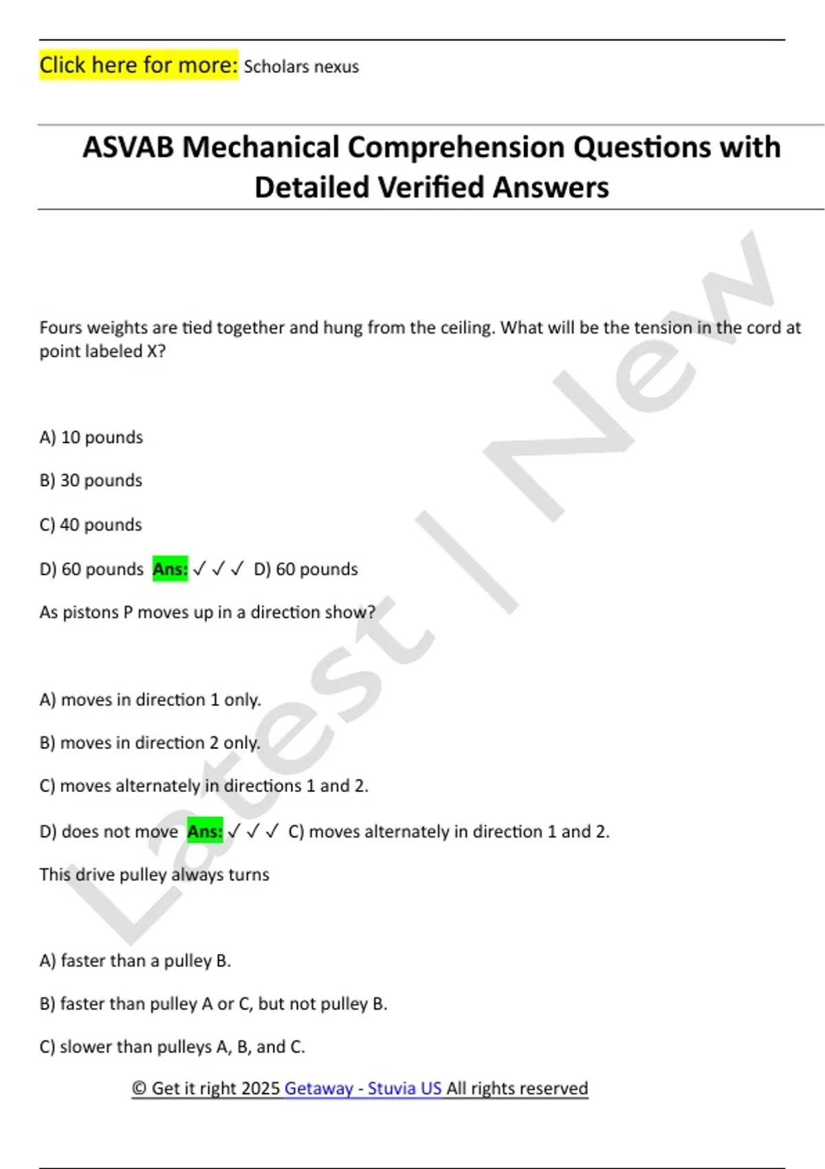 ASVAB Mechanical Comprehension Questions with Detailed Verified Answers ...