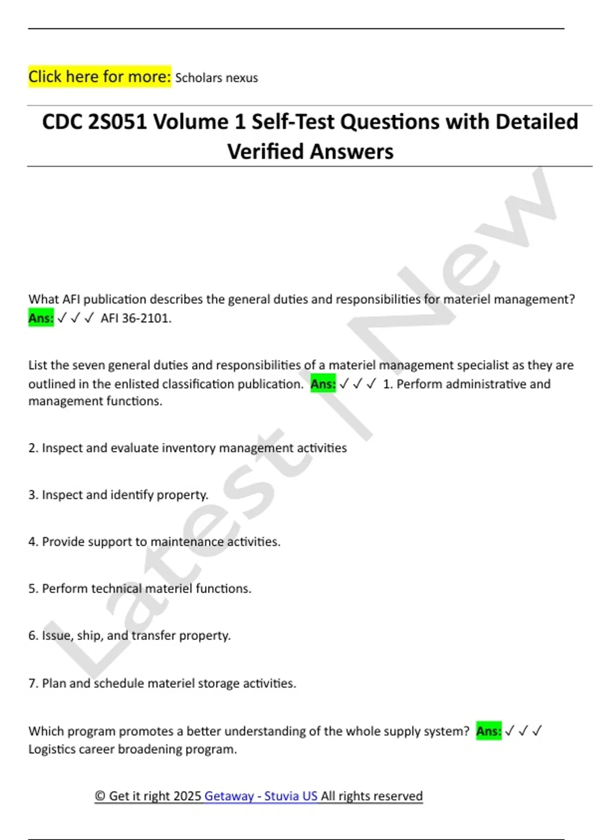 CDC 2S051 Volume 1 Self-Test Questions with Detailed Verified Answers ...