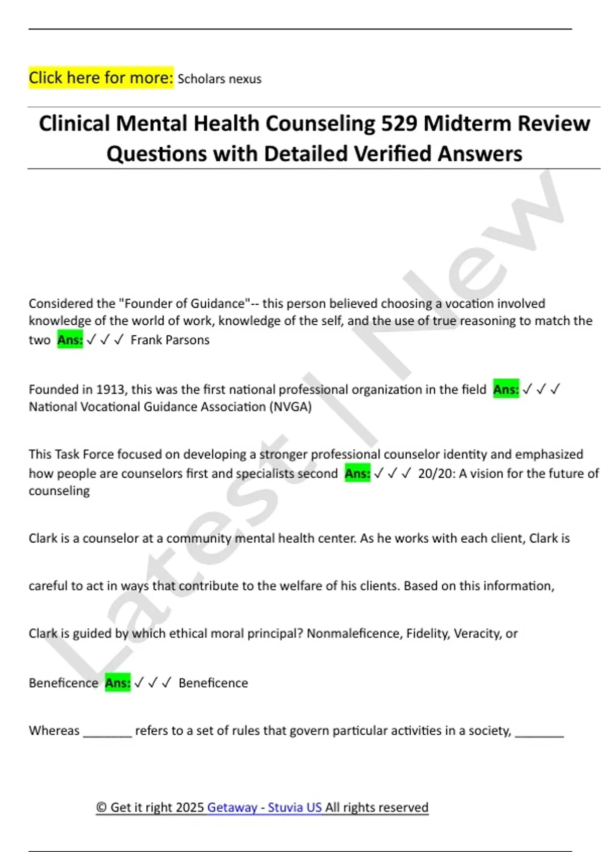 Clinical Mental Health Counseling 529 Midterm Review Questions with ...