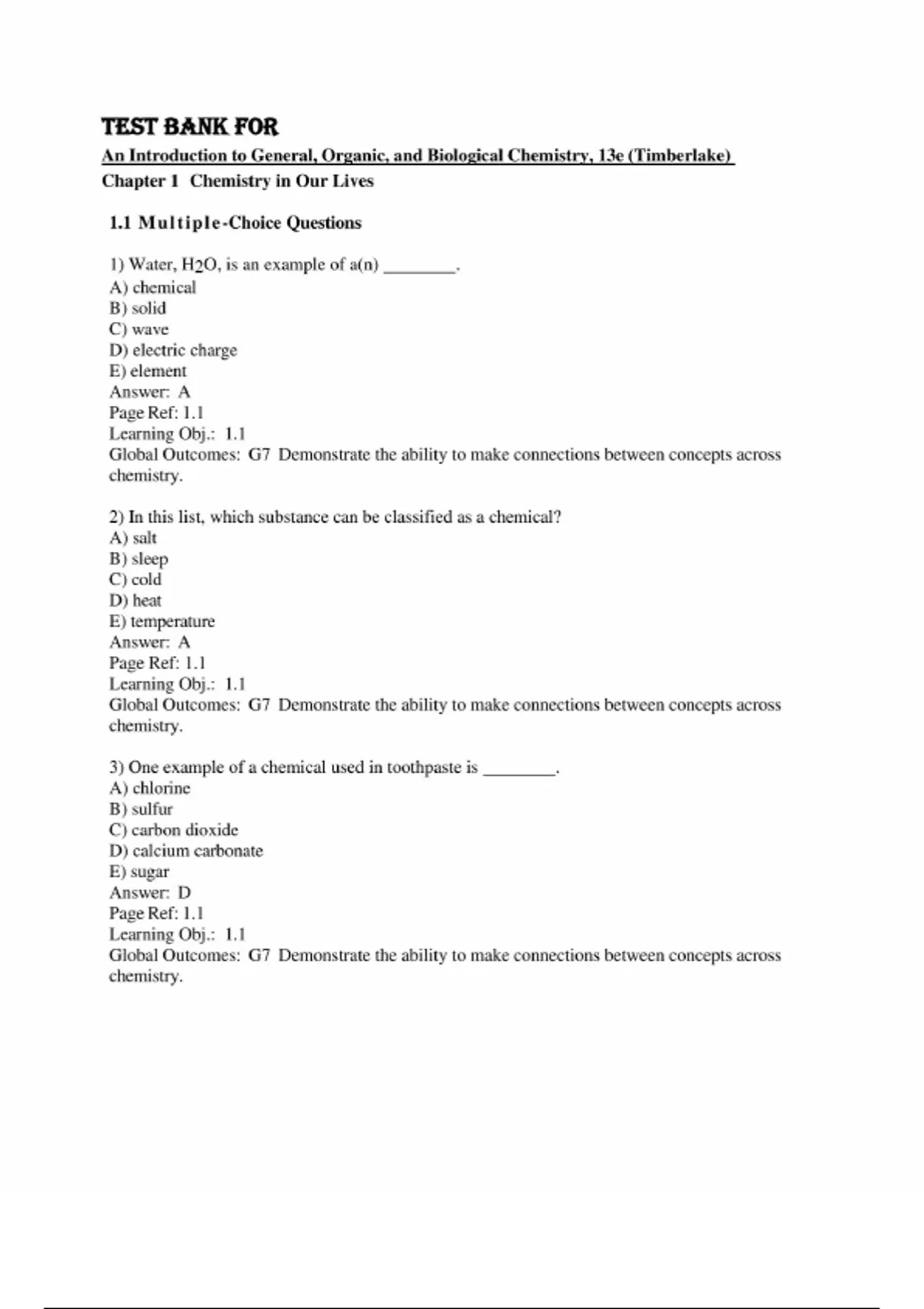 Test Bank - Chemistry: An Introduction to General, Organic, and ...