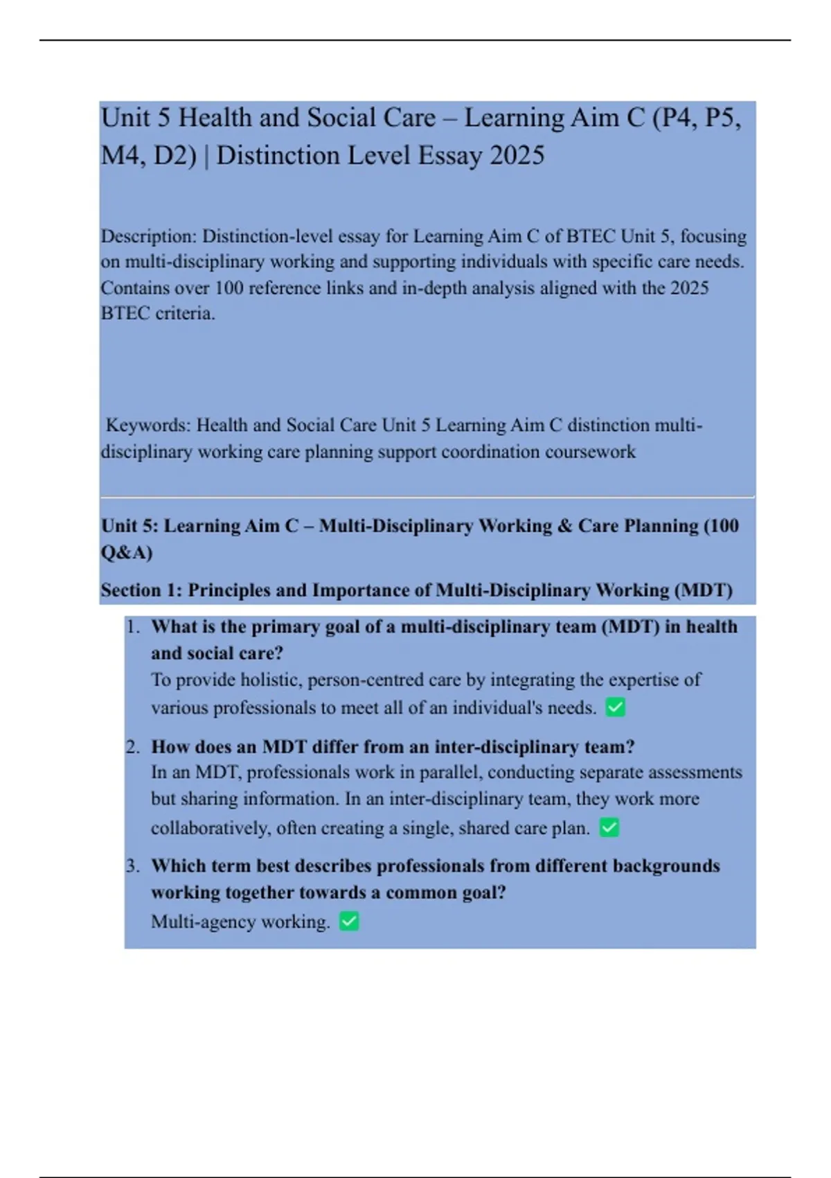 Unit 5 Health and Social Care – Learning Aim C (P4, P5, M4, D2 ...