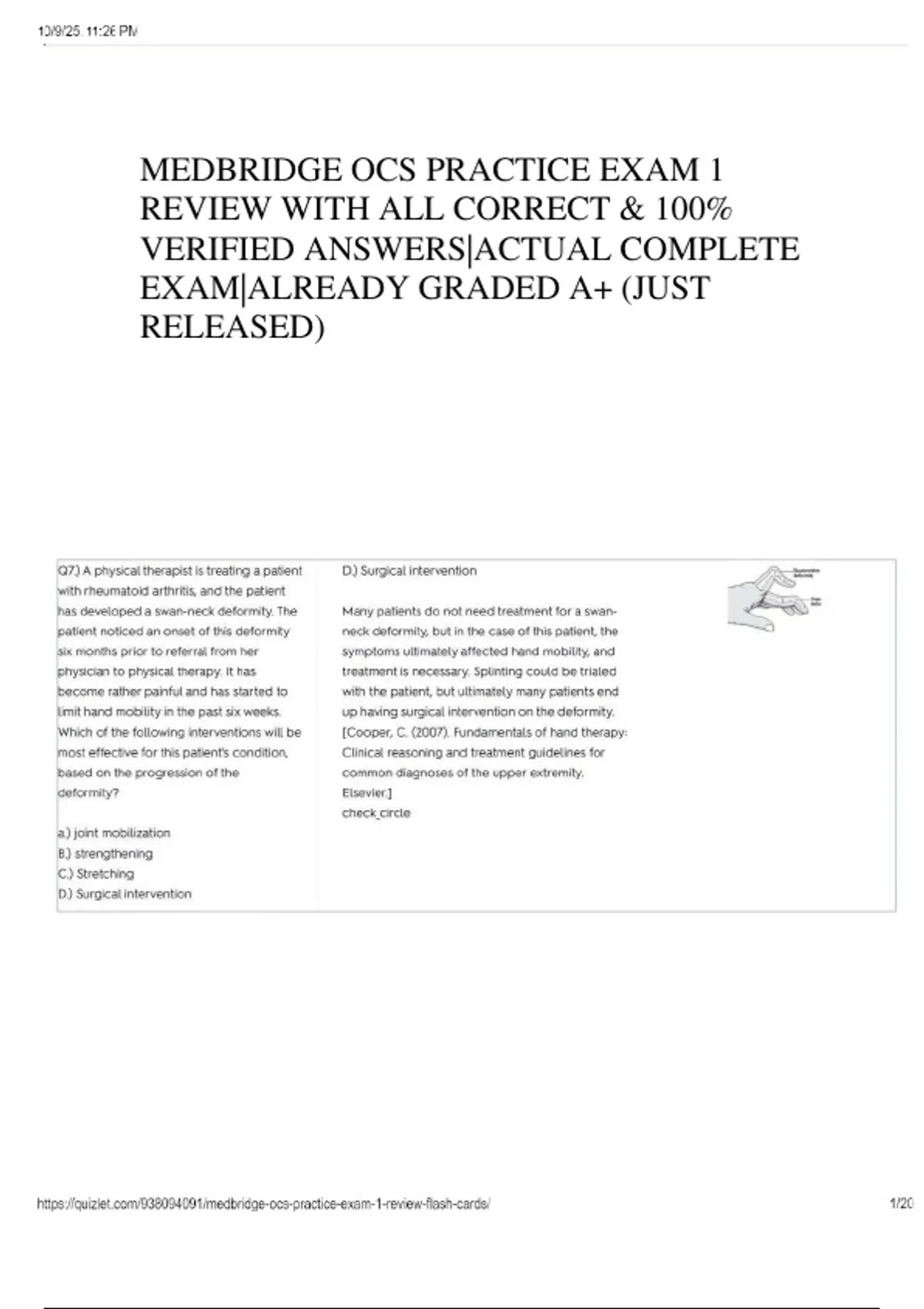 MEDBRIDGE OCS PRACTICE EXAM 1 REVIEW WITH ALL CORRECT & 100% VERIFIED ...