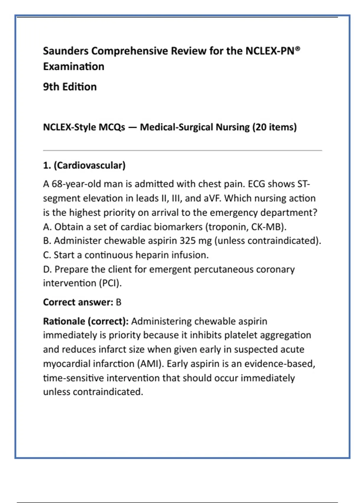 Saunders NCLEX-RN Review Test Bank | 250+ Medical-Surgical Questions w ...