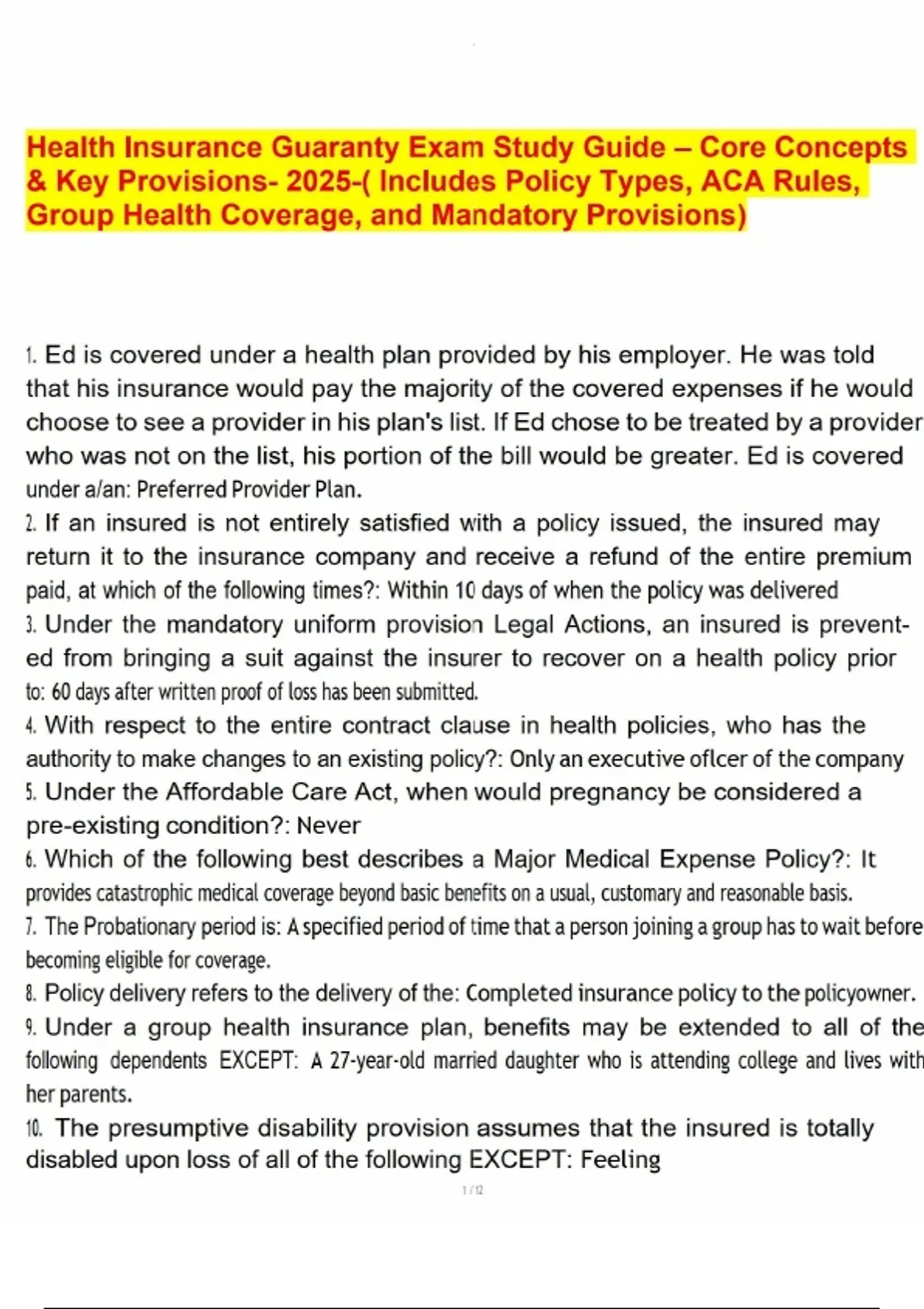 Health Insurance Guaranty Exam Study Guide – Core Concepts & Key ...