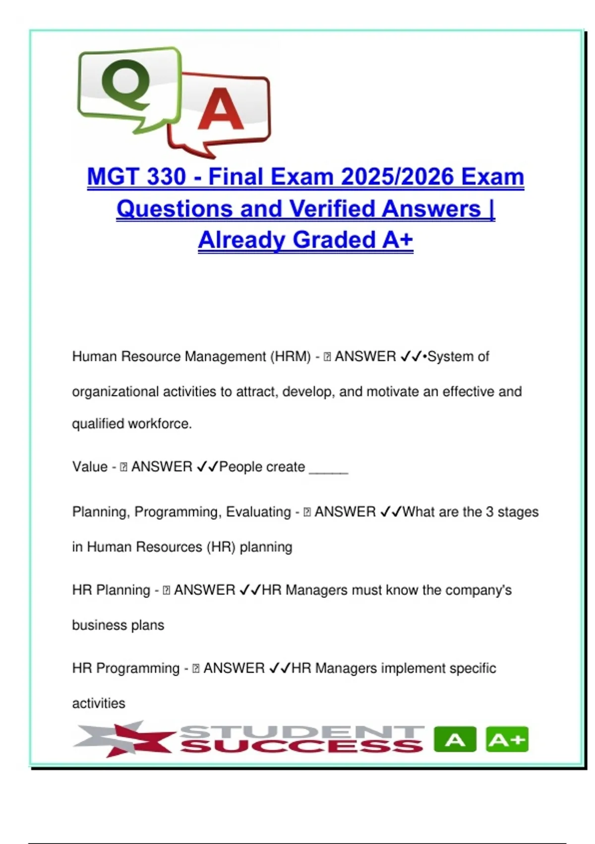 Principles of Management MGT 330 Final Exam 2025/2026 | 100+ Questions ...