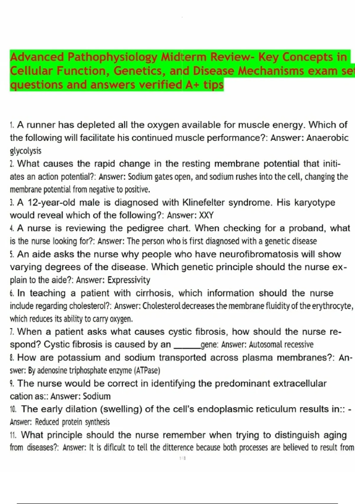 Advanced Pathophysiology Midterm Review- Key Concepts in Cellular ...