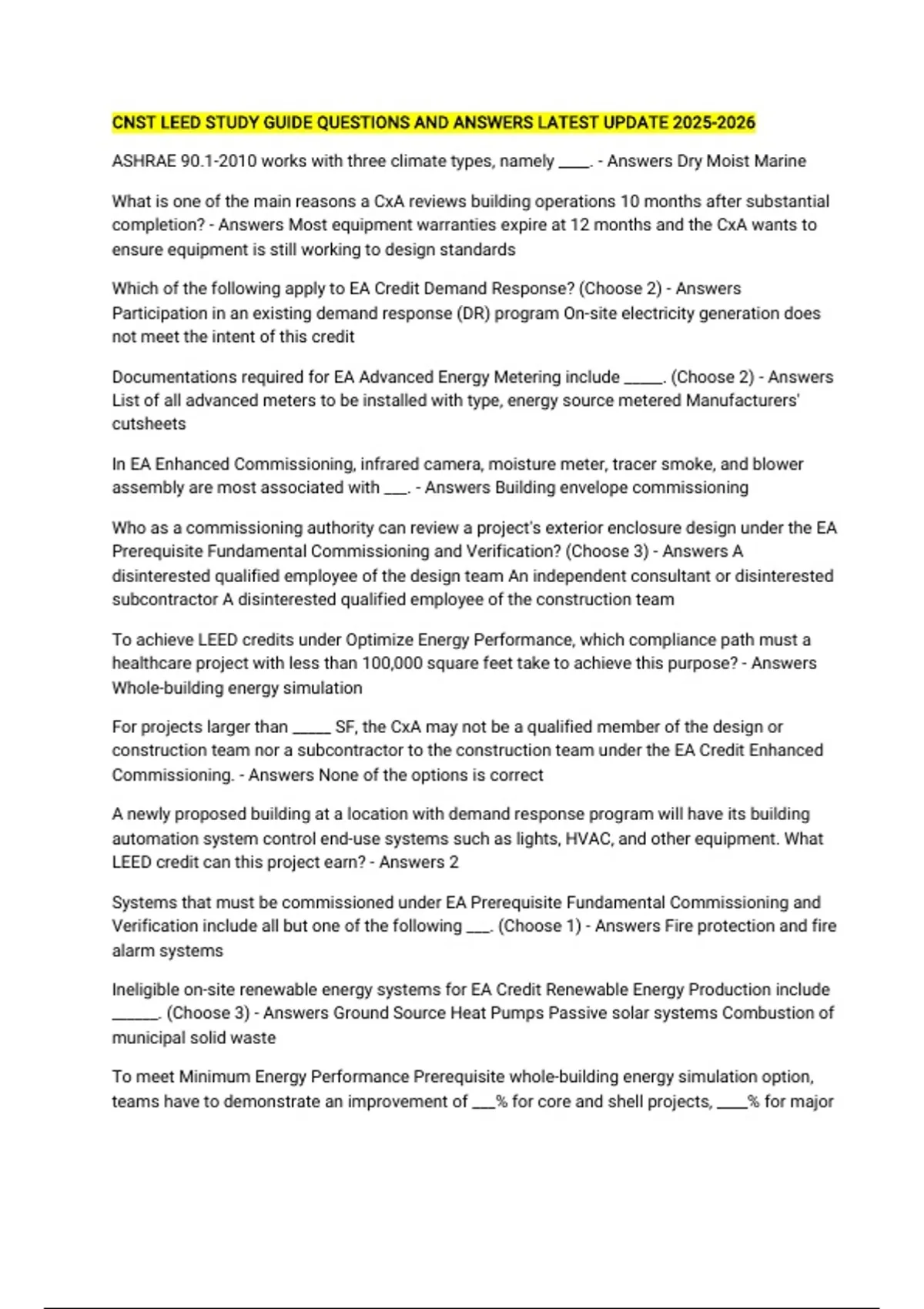 CNST LEED STUDY GUIDE QUESTIONS AND ANSWERS LATEST UPDATE - CNST LEED ...