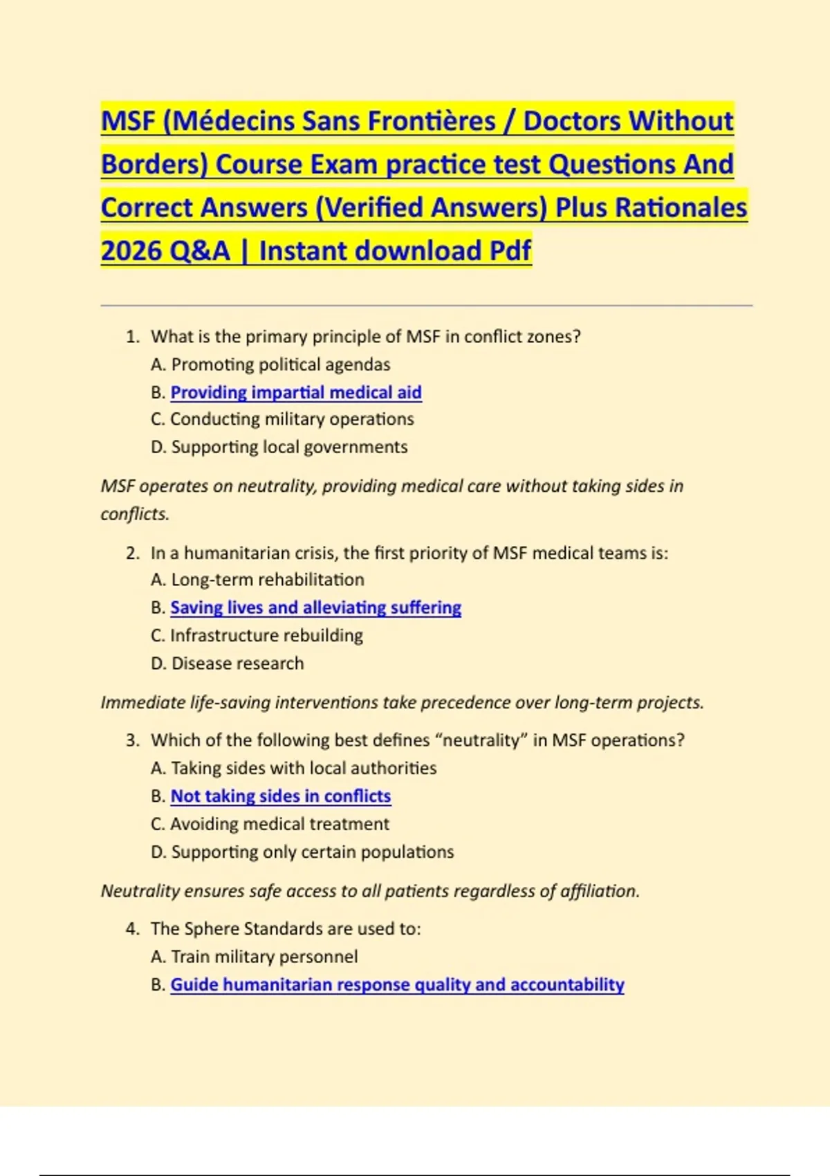 MSF (Médecins Sans Frontières / Doctors Without Borders) Course Exam ...