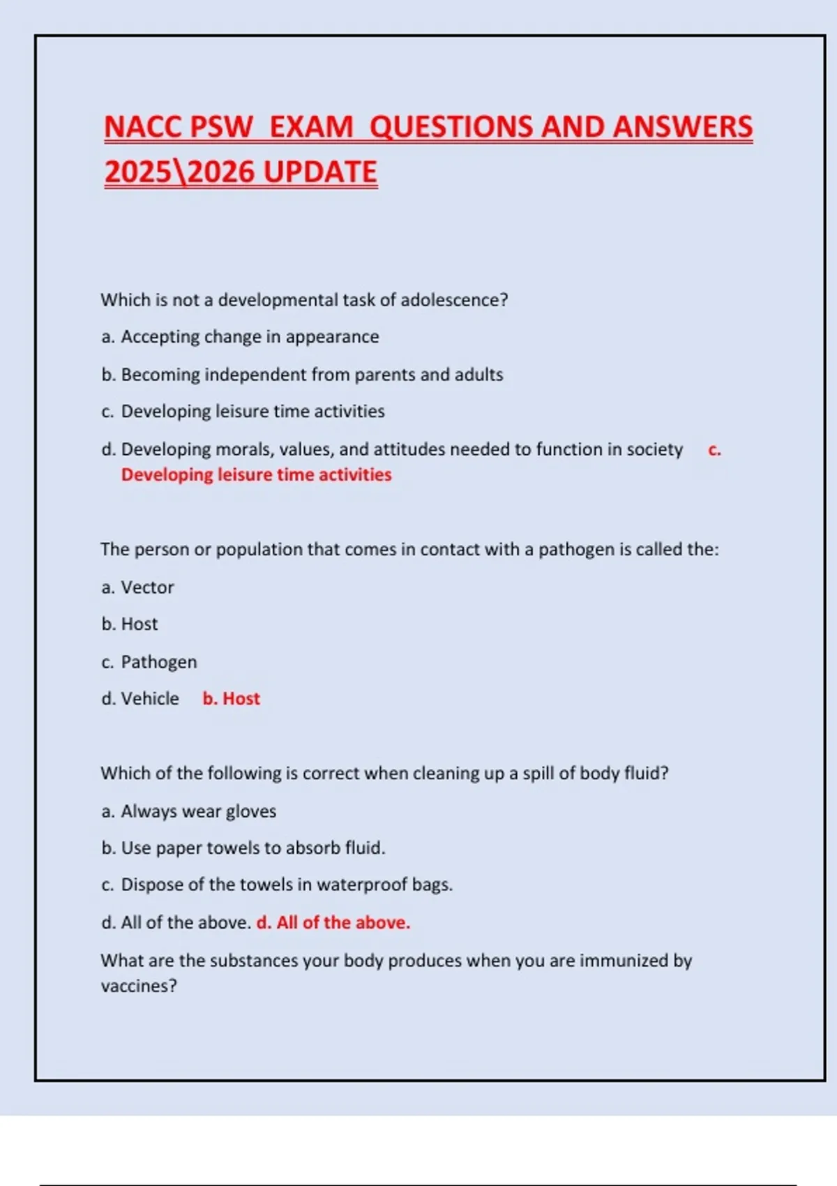 NACC PSW EXAM QUESTIONS AND ANSWERS UPDATE - NACC PSW - Stuvia US
