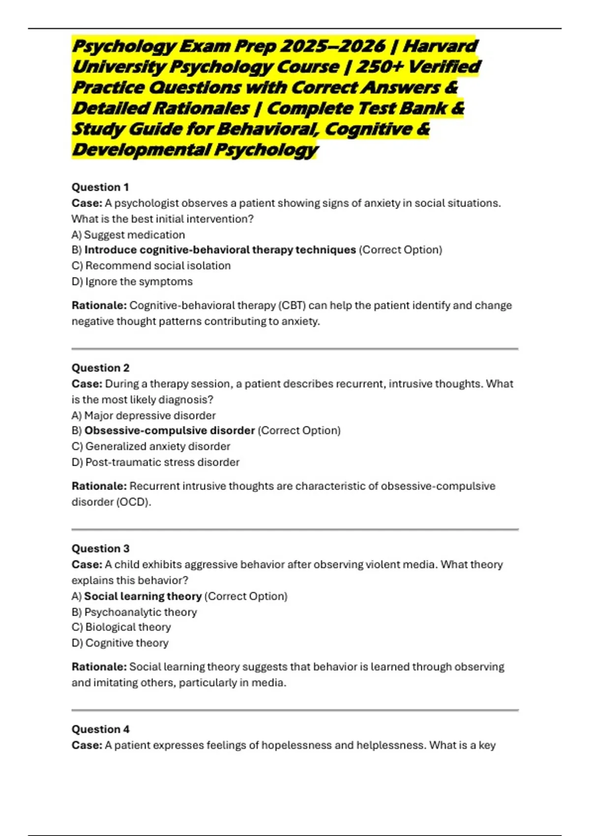 Psychology Exam Prep 2025–2026 | Harvard University Psychology Course ...