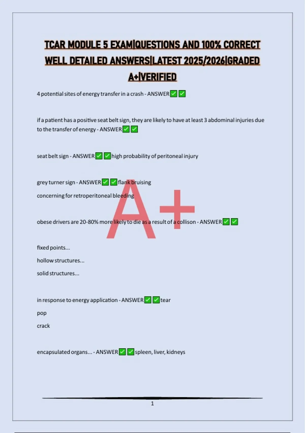 TCAR MODULE 5 EXAM|QUESTIONS AND 100% CORRECT WELL DETAILED ANSWERS ...